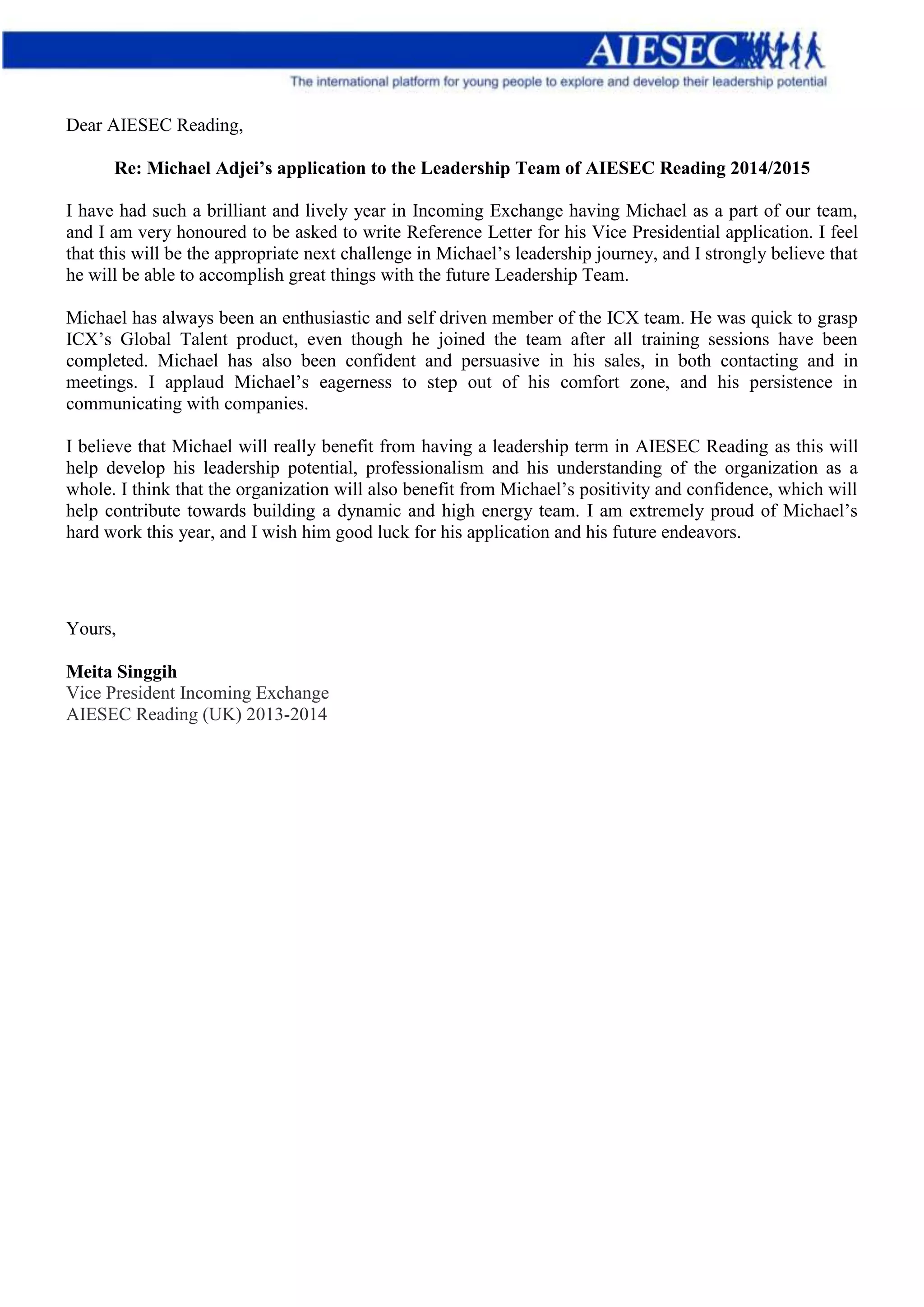 Michael Reference Letter | DOCX