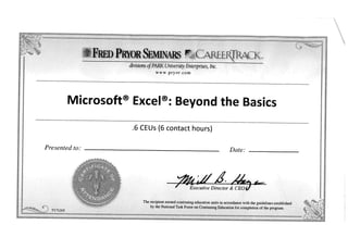 Excel Training Certificate | PDF