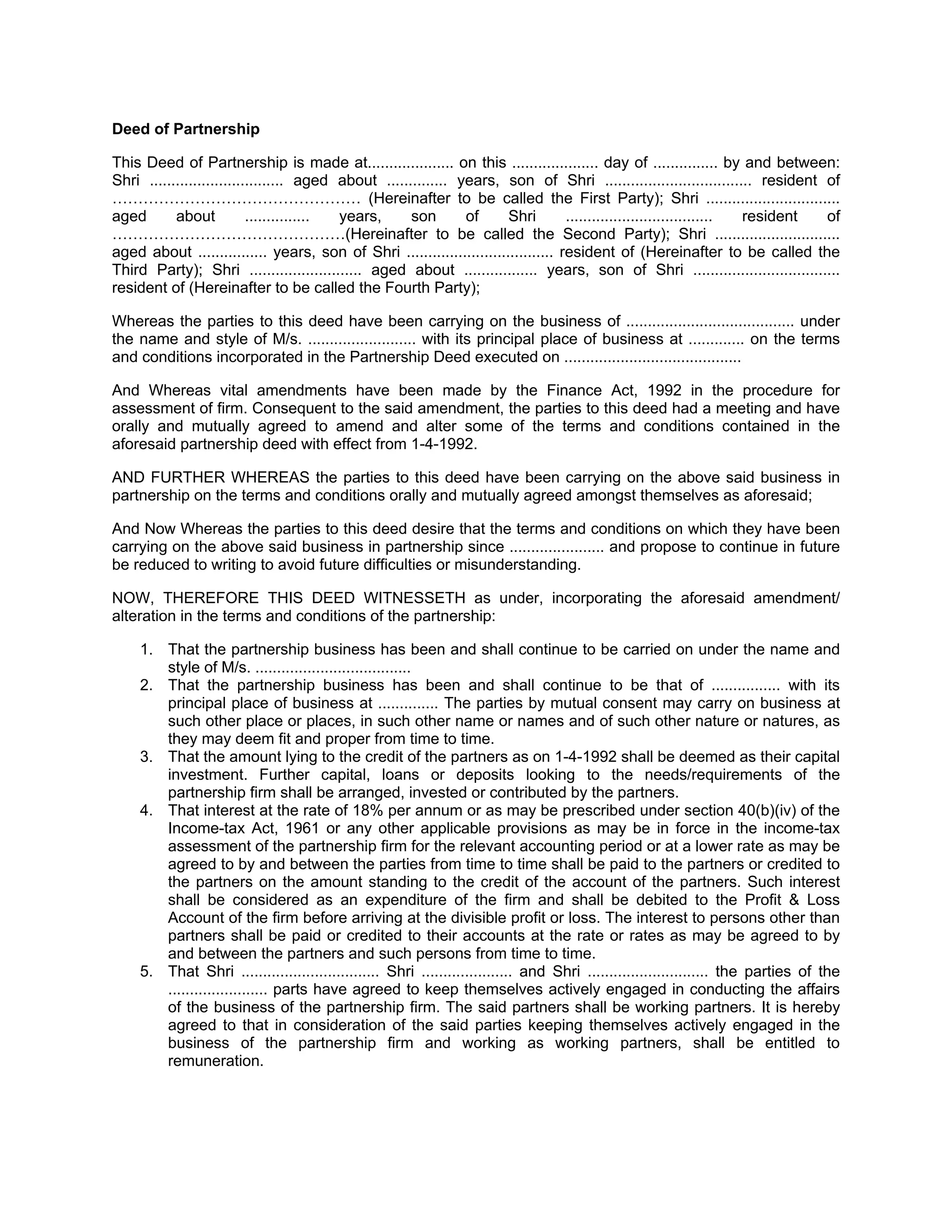 Deed partnership - SWOT 2016 | PDF