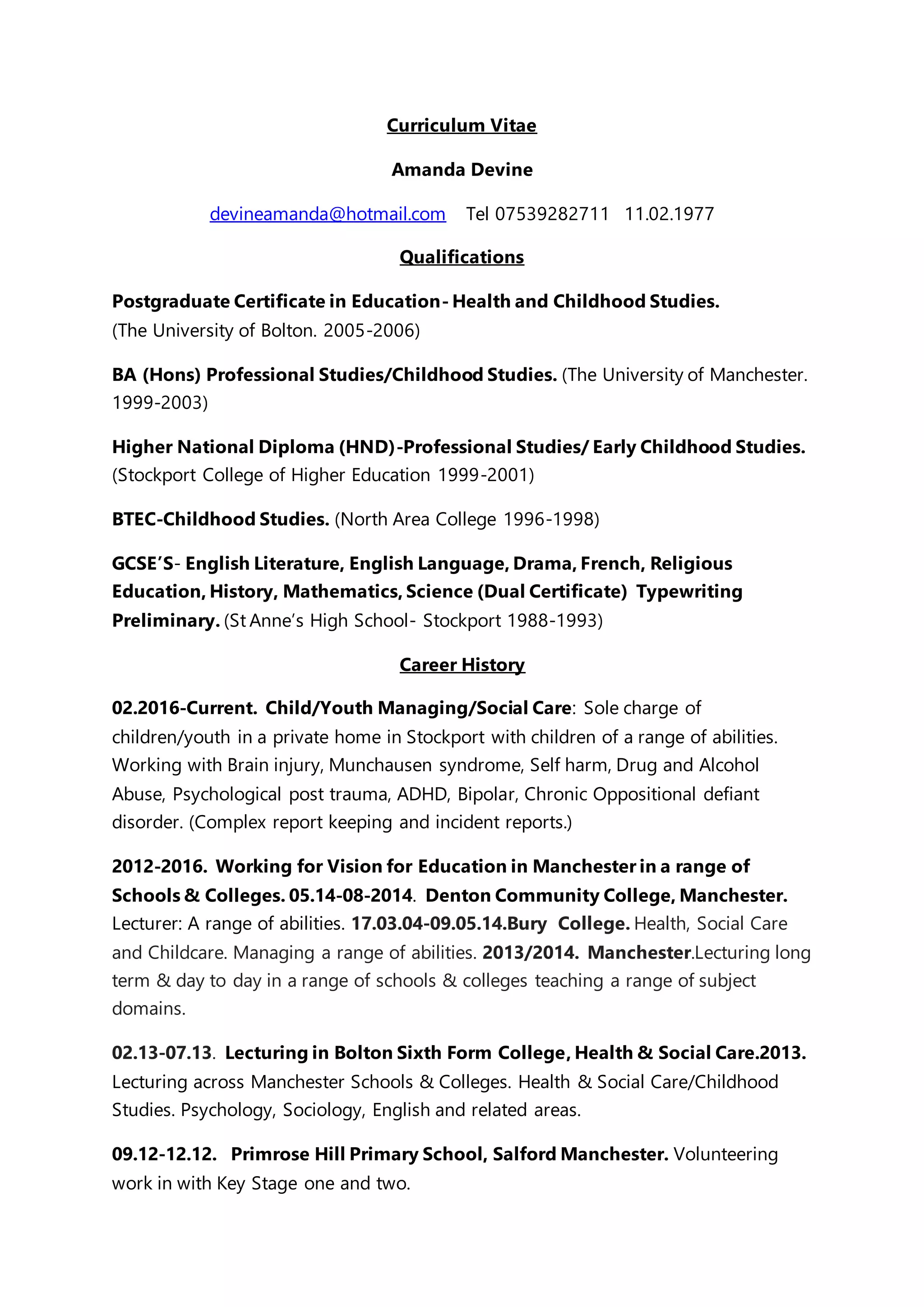 Amanda Devine - New - Curriculum Vitae. | DOCX