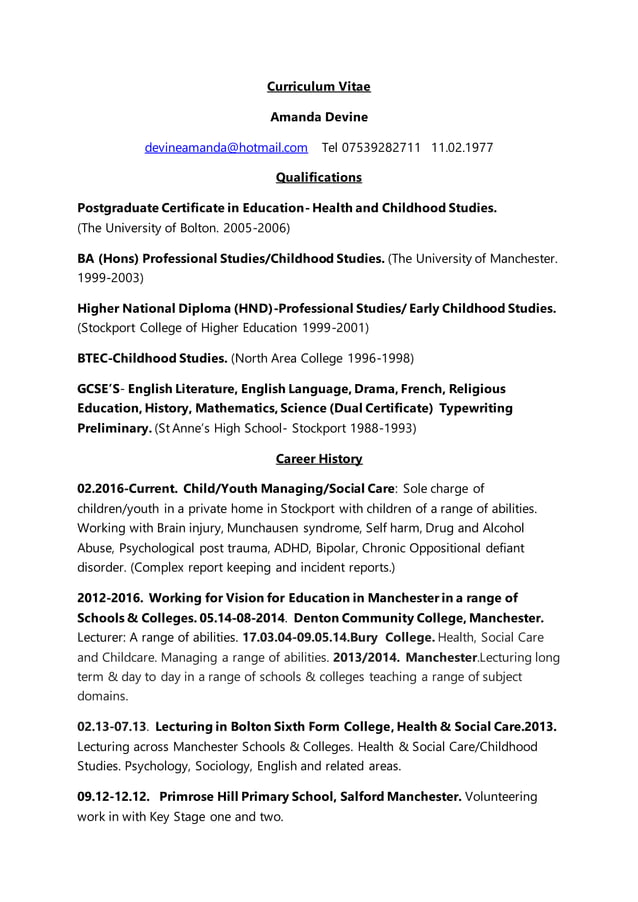 Amanda Devine - New - Curriculum Vitae. | PDF
