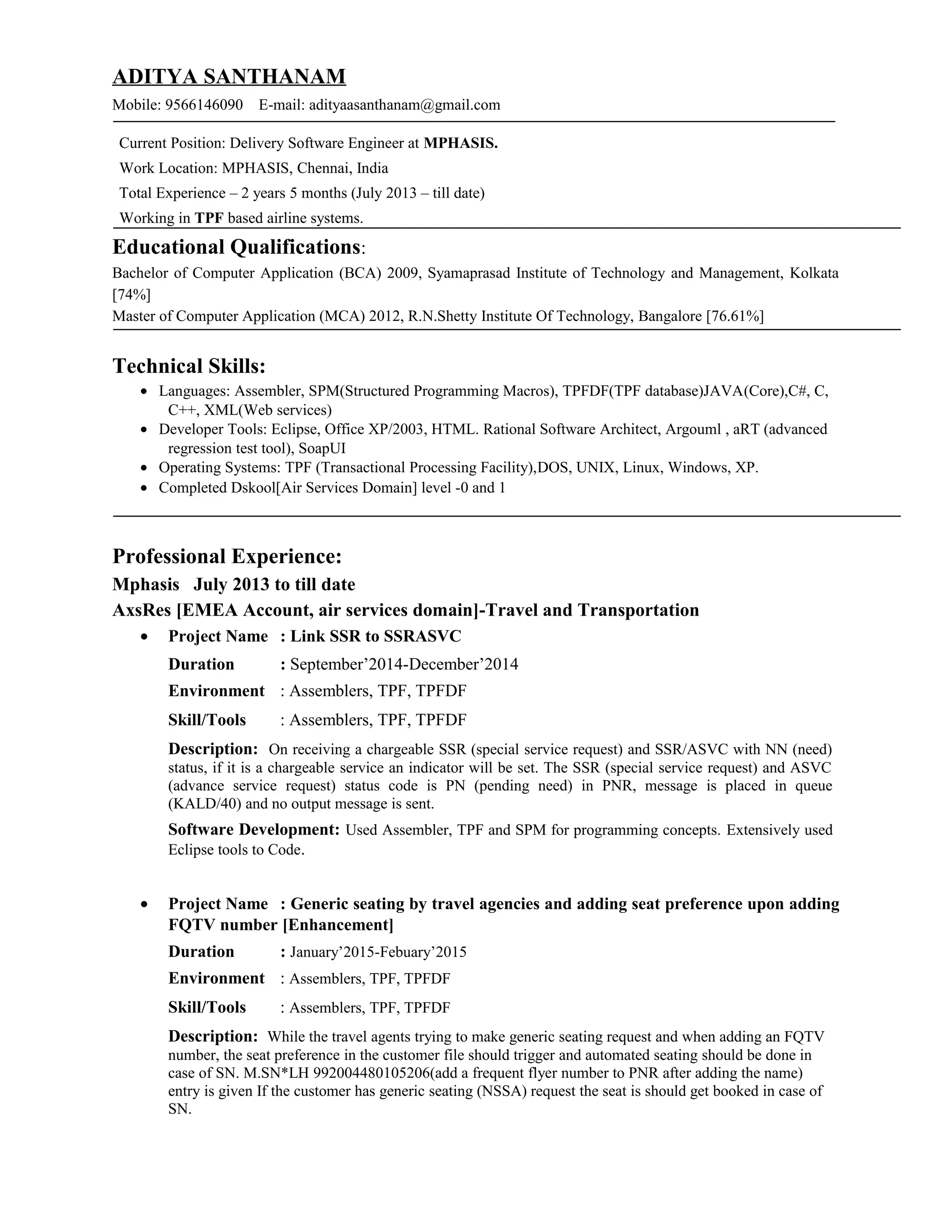 Resume Aditya Santhanam | DOC