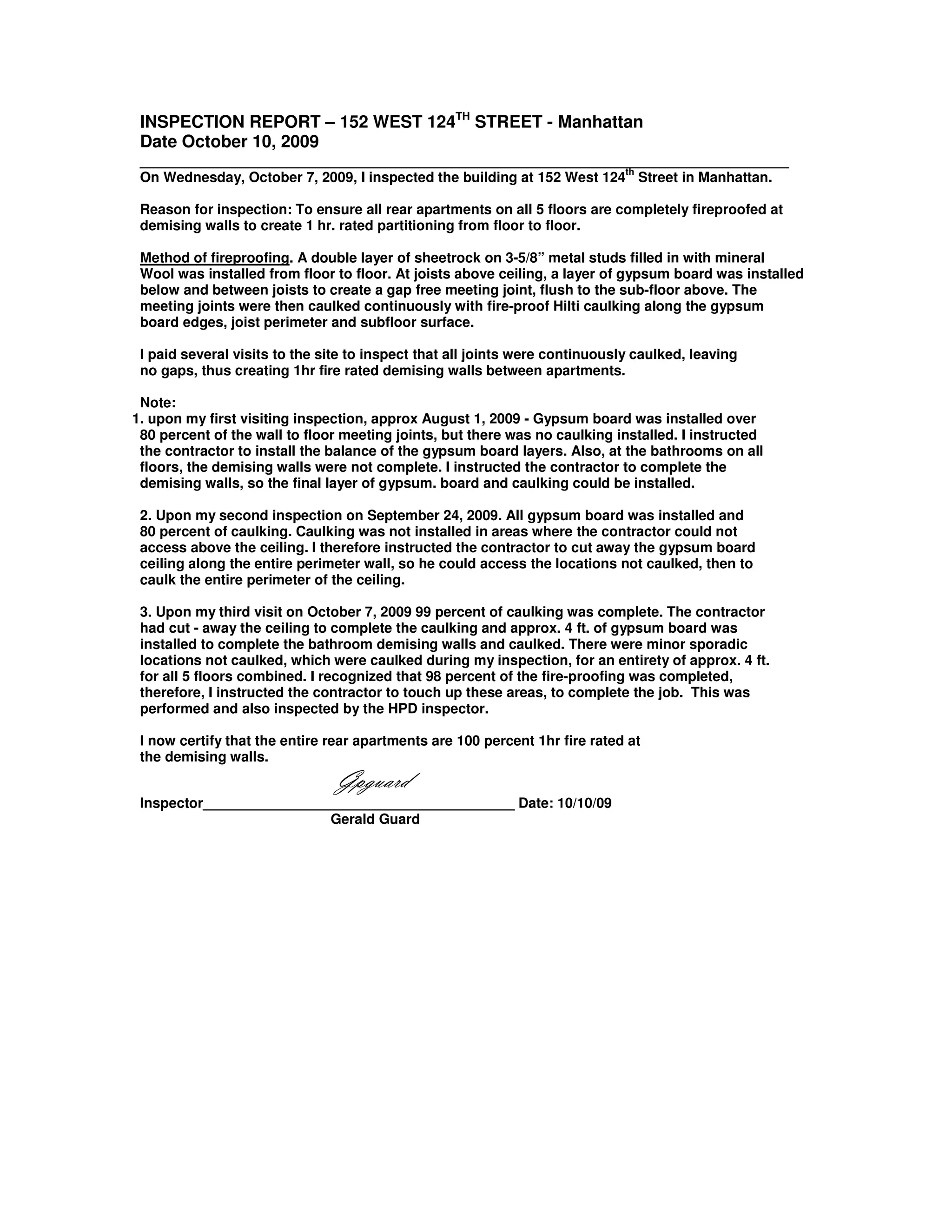 152 West 124th Street Manhattan - Inspection Report | PDF