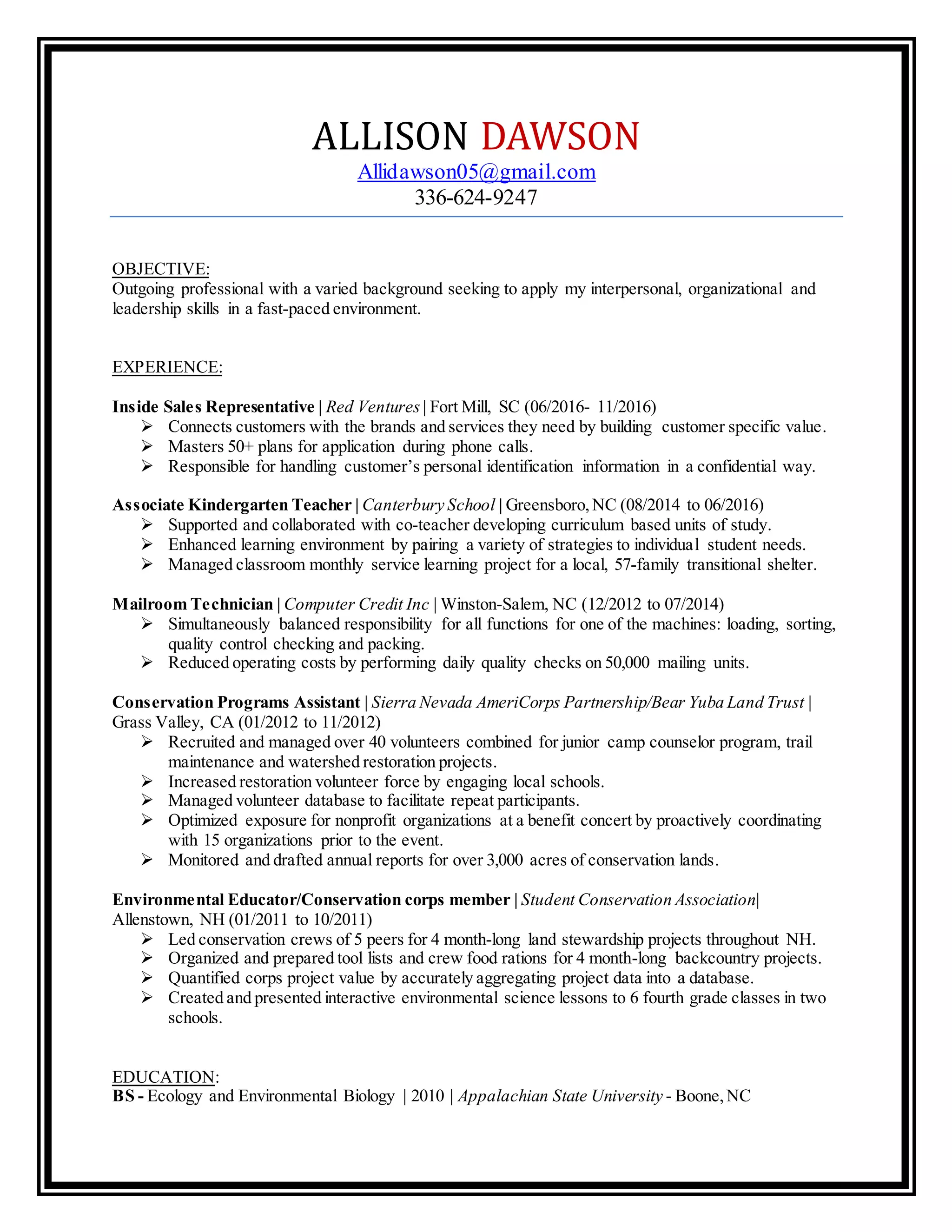 Allison Dawson Resume | DOCX | Professional School | Postgraduate Education