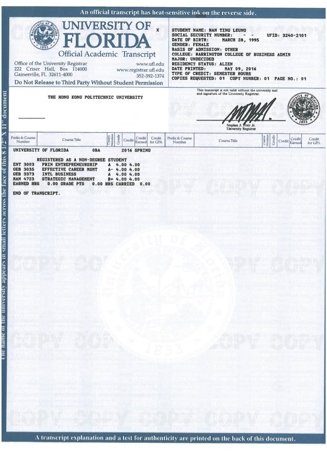 UF Academic Transcript UF Academic Transcript