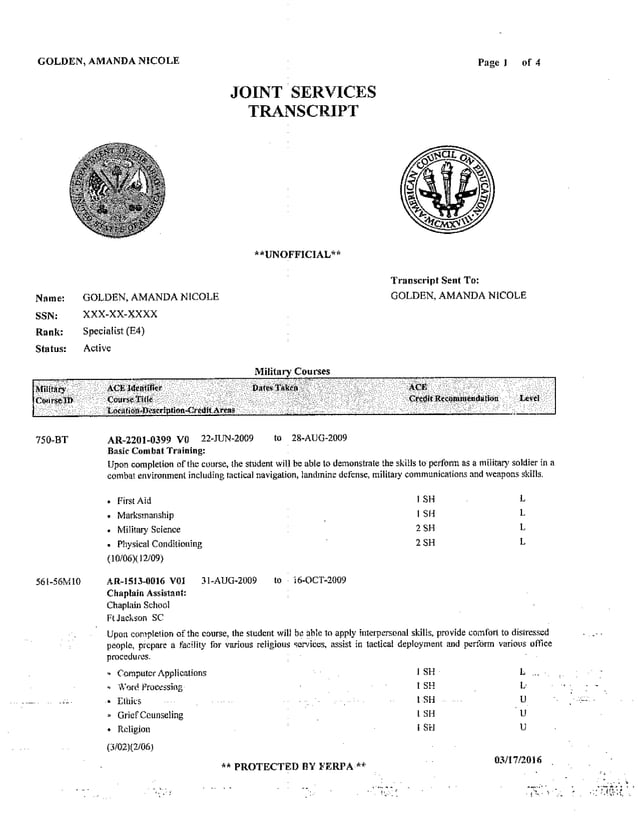Army transcripts | PDF