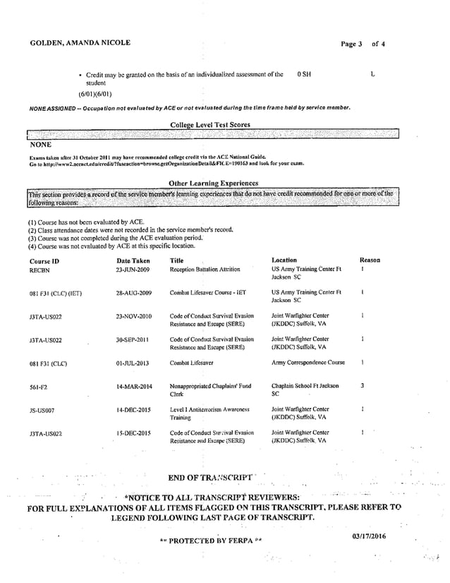 Army transcripts | PDF