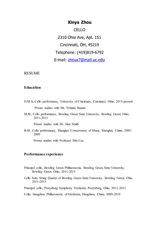 resume-Xinya Zhou | DOCX | Music | Entertainment