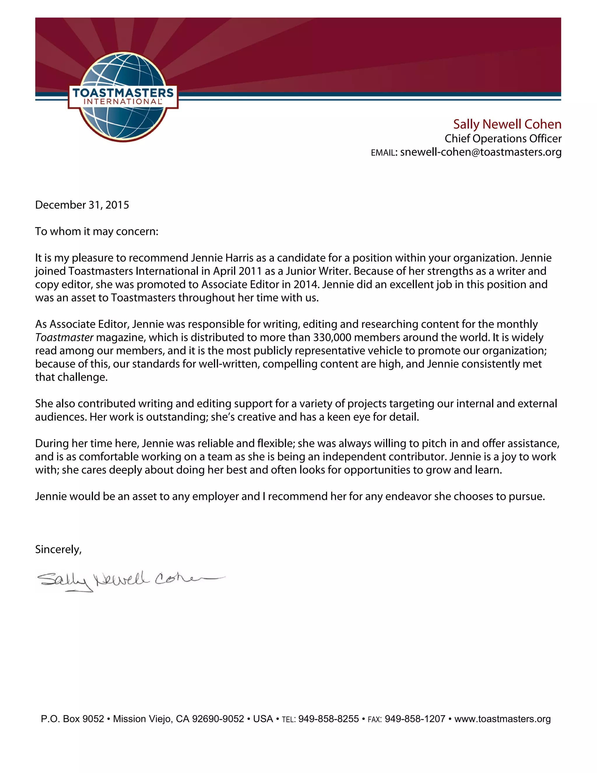 Letter of Recommendation_Sally Newell Cohen | PDF