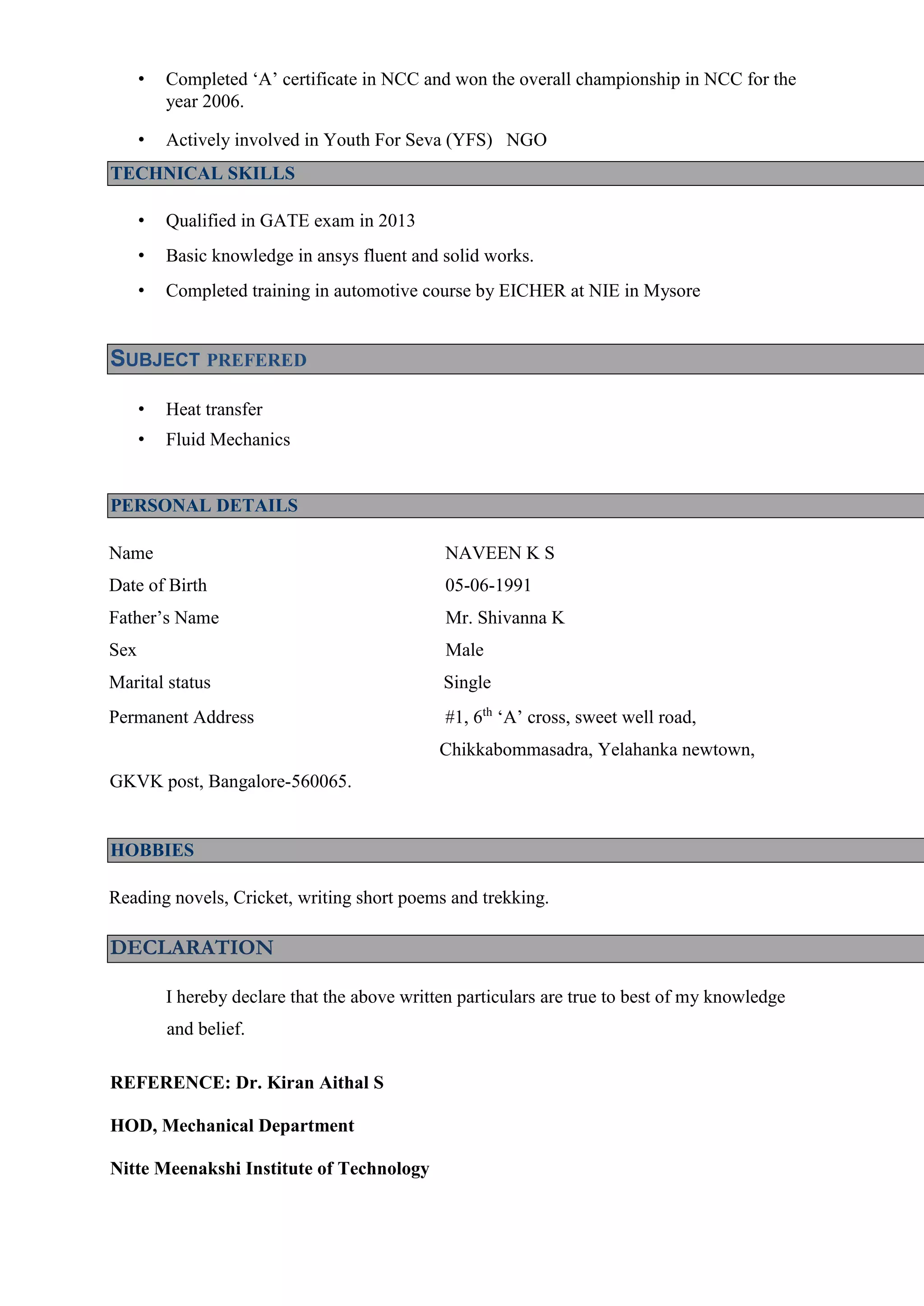 naveen CV | PDF | Education