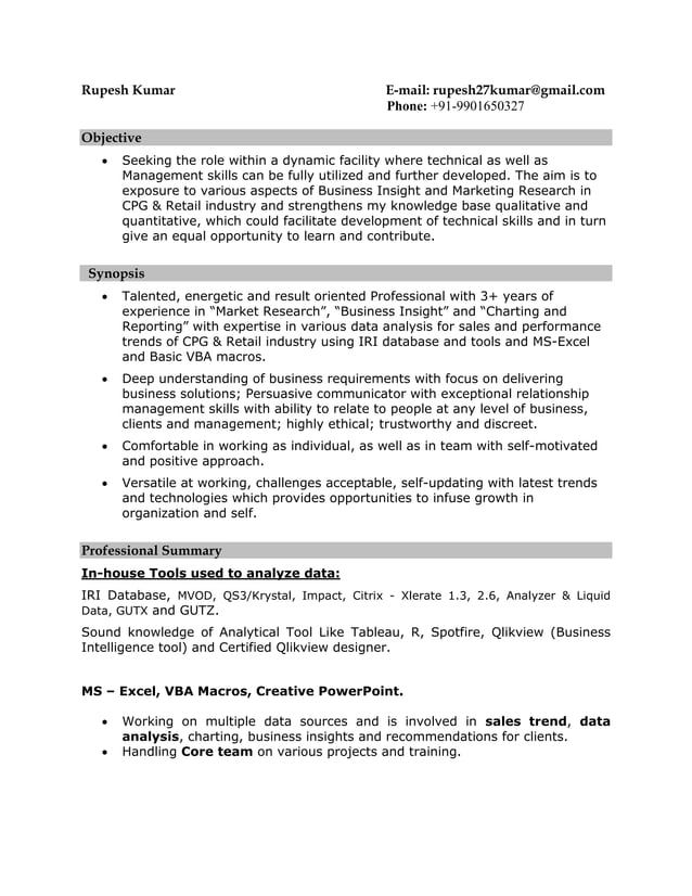 Resume - CPG_FMCG - Market Research_Data Analyst | PDF