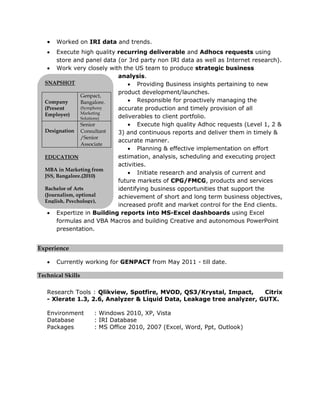 Resume - CPG_FMCG - Market Research_Data Analyst | PDF