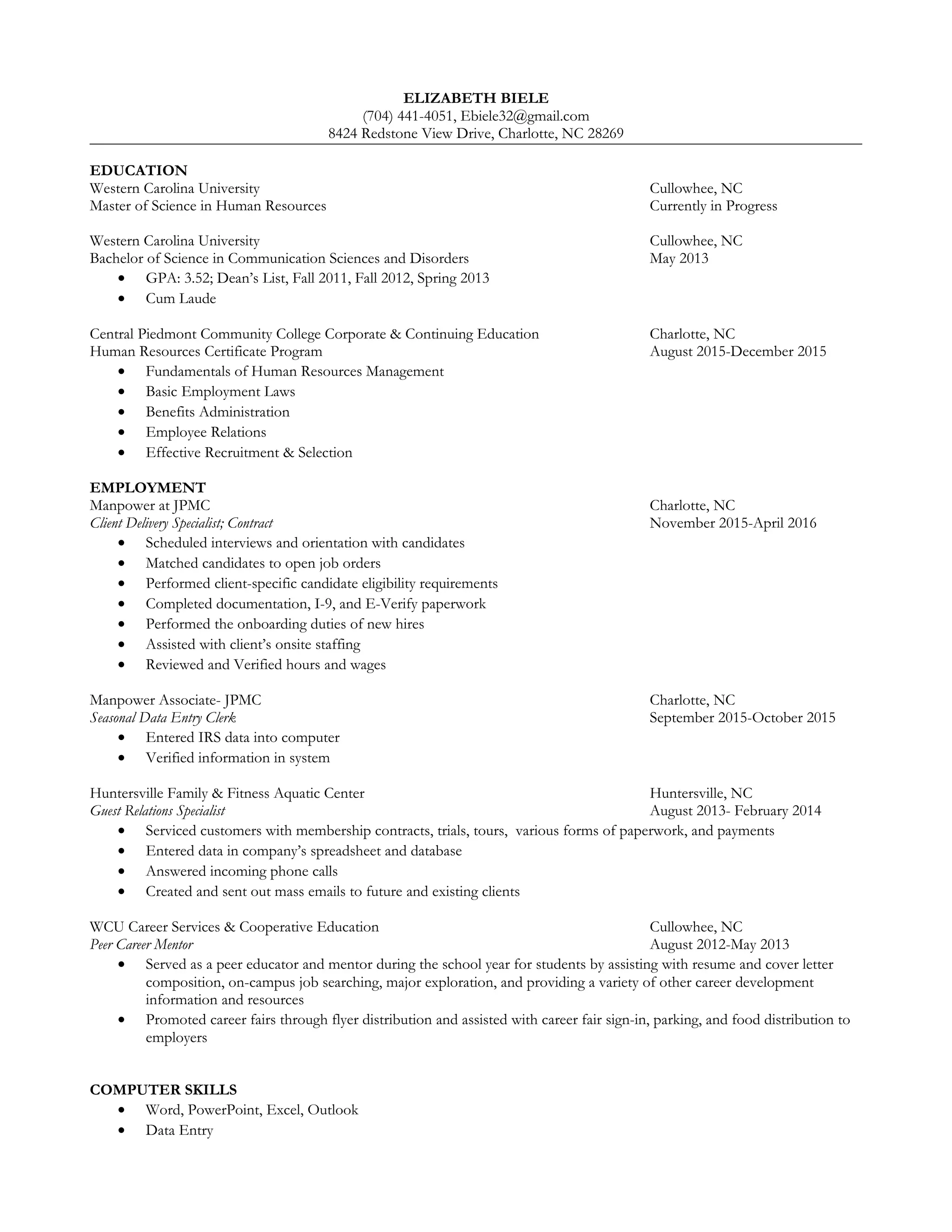 Elizabeth Professional HR resume | DOC