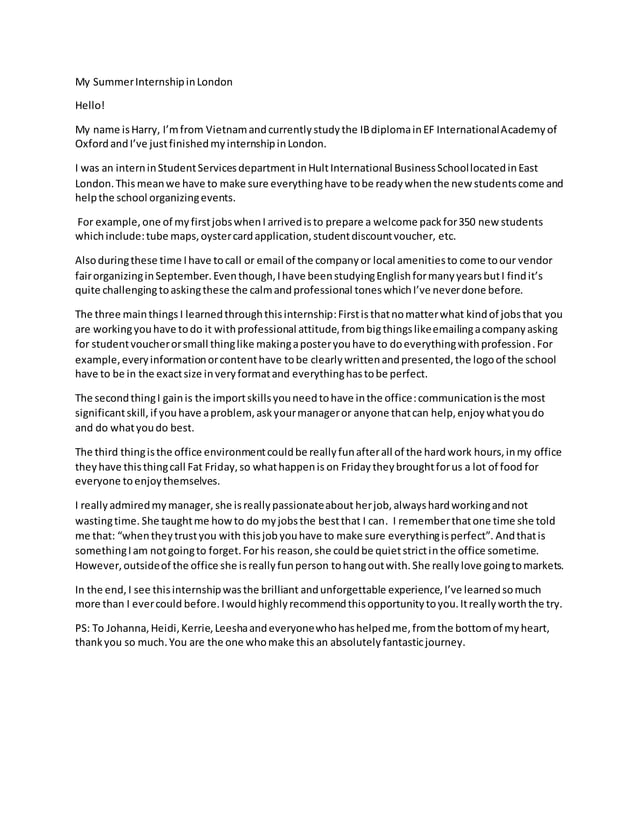 Internship reflection in English | DOCX