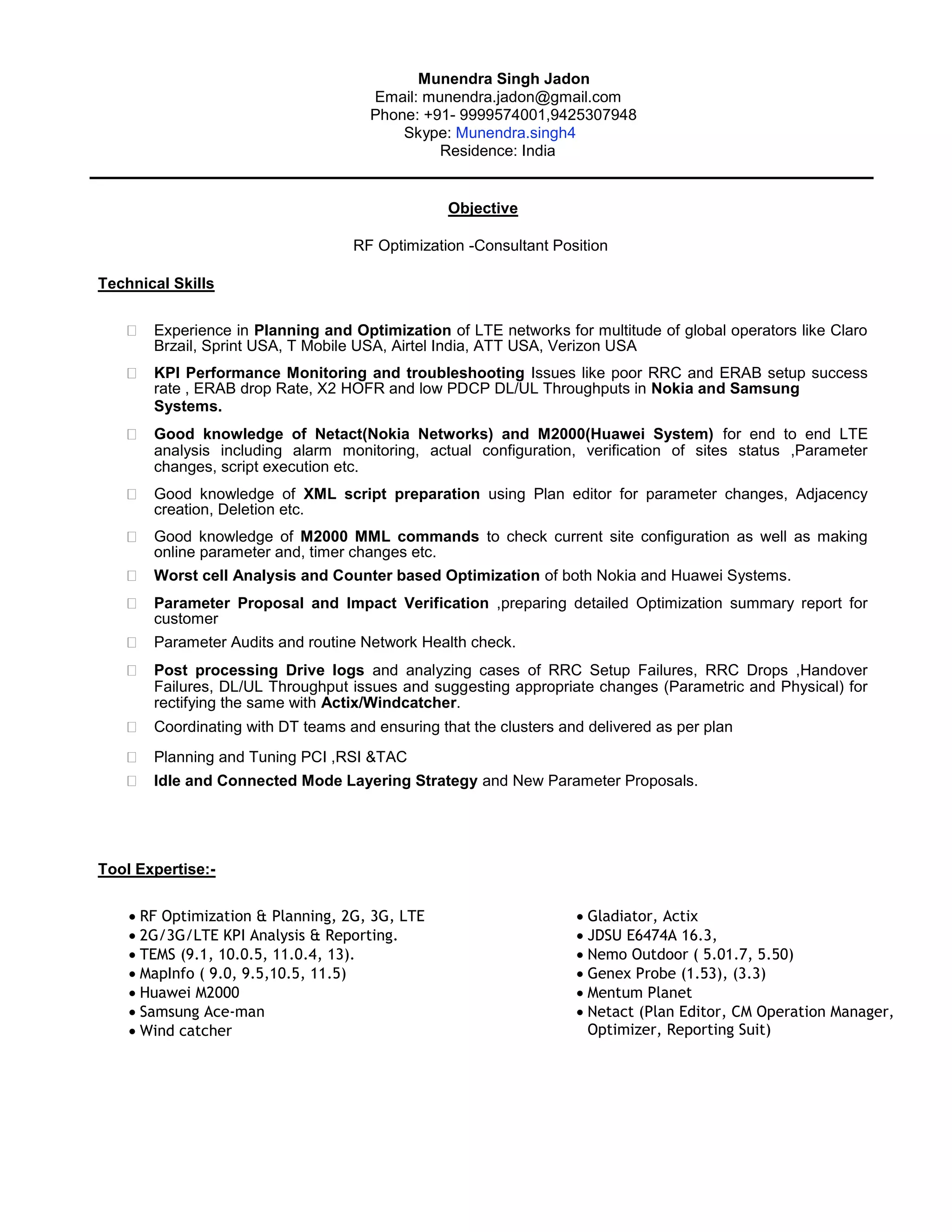 Munendra Singh Jadon LTE Optimization (1) | PDF