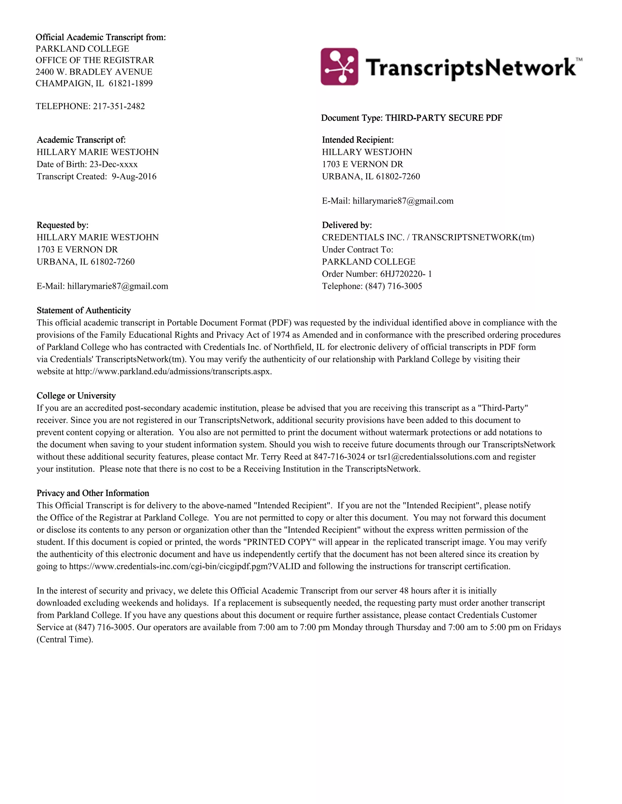 parkland transcript 2016 | PDF