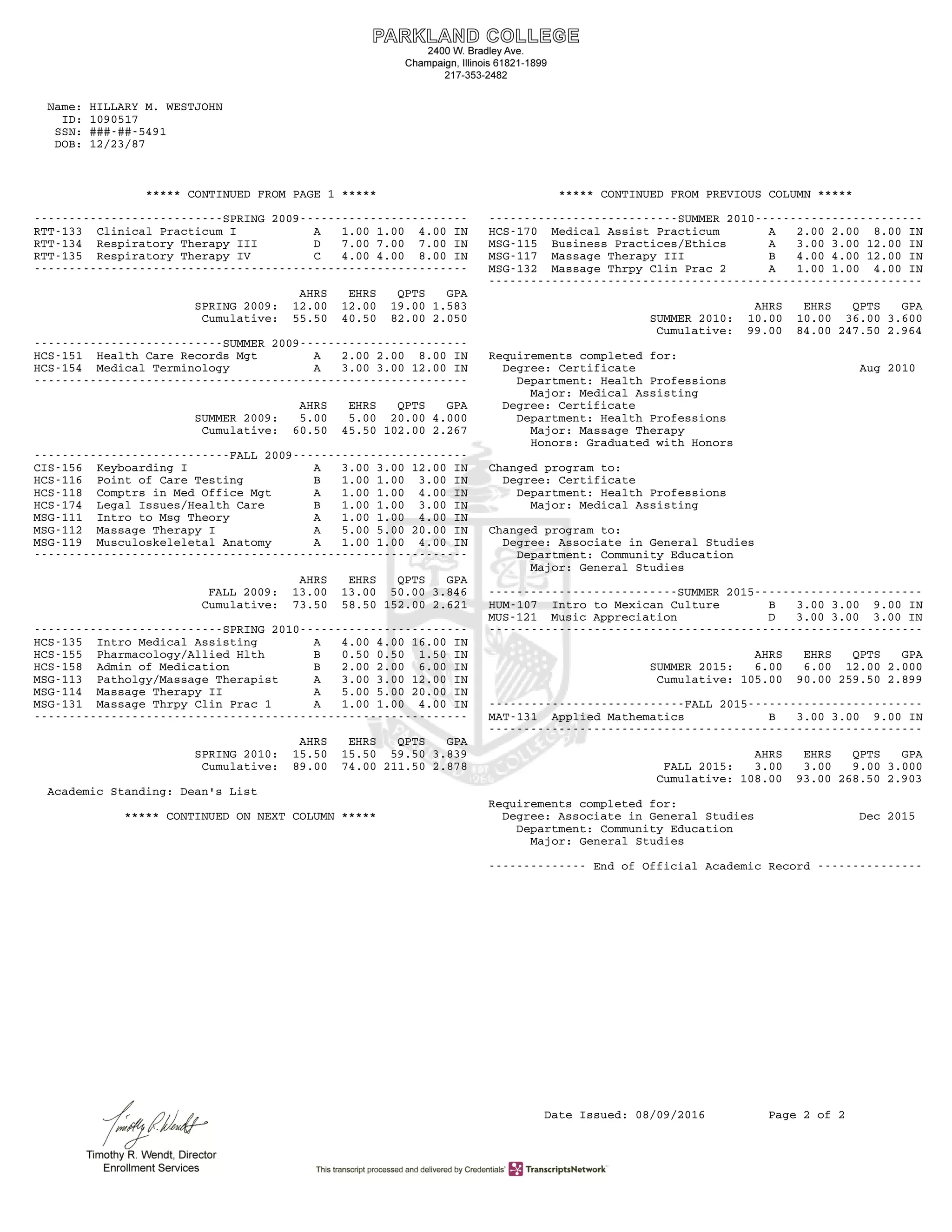 parkland transcript 2016 | PDF