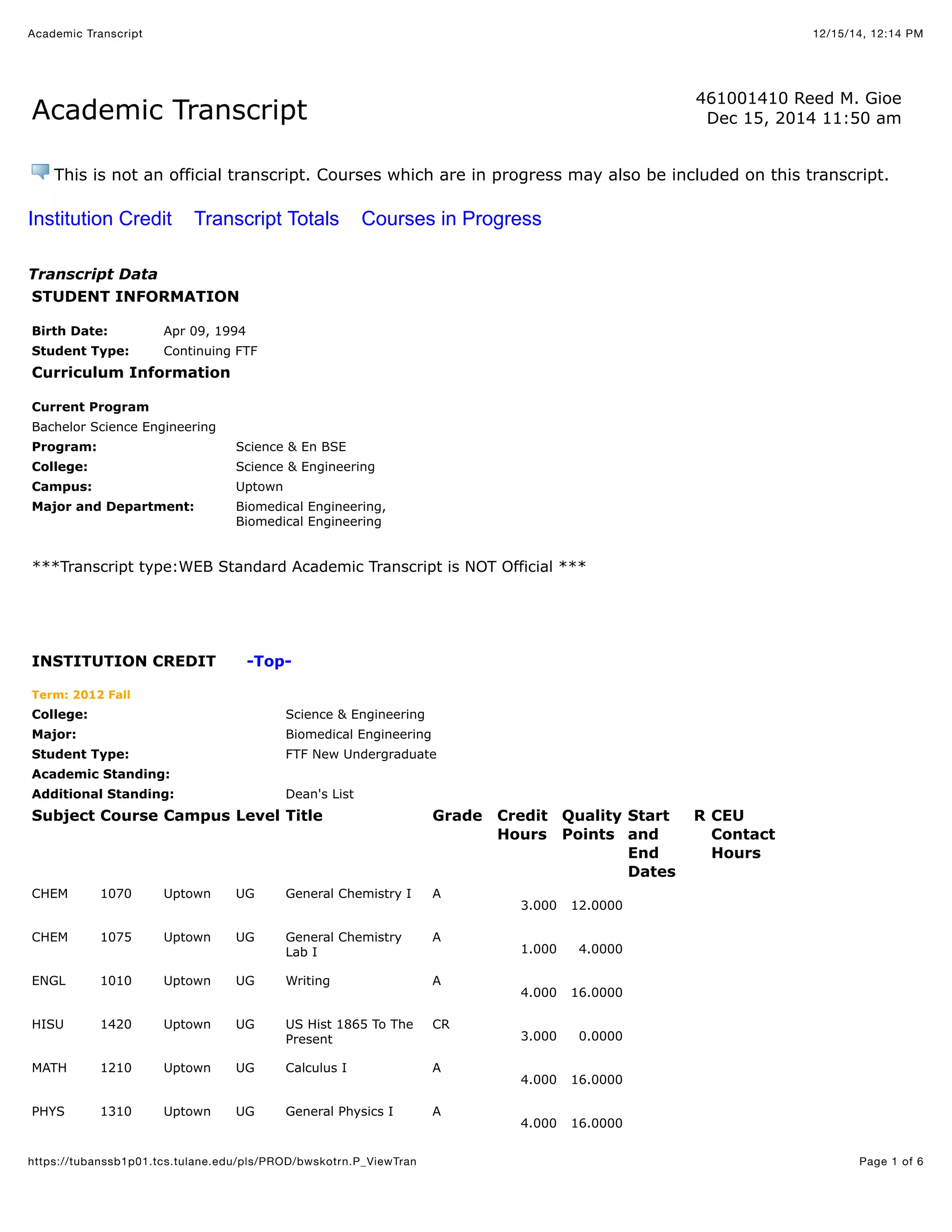 Academic Transcript | PDF