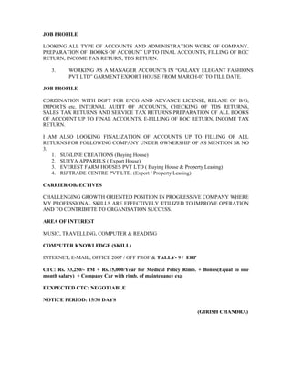 GIRISH CHANDRA | DOC | Resume Writing and Advice | Job Search