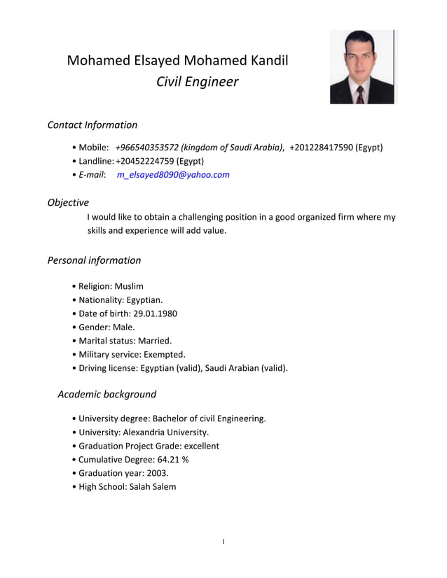 eng-mohamed-elsayed updated cv | PDF | Civil Engineering Industry | Industries