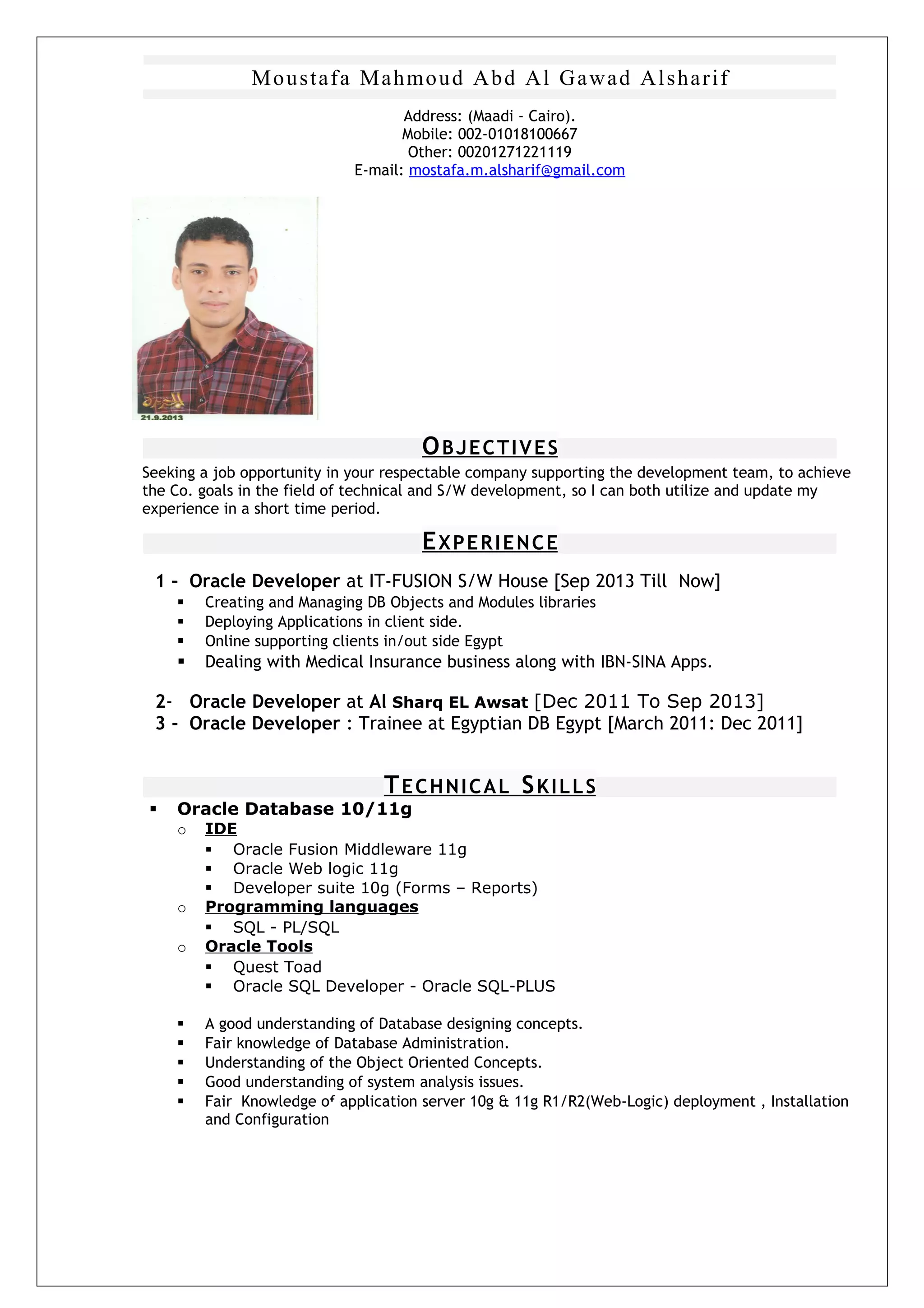 Moustafa Alsharif cv oracle developer | DOC