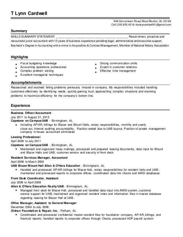 Tracy Lynn Cardwell Resume 2016