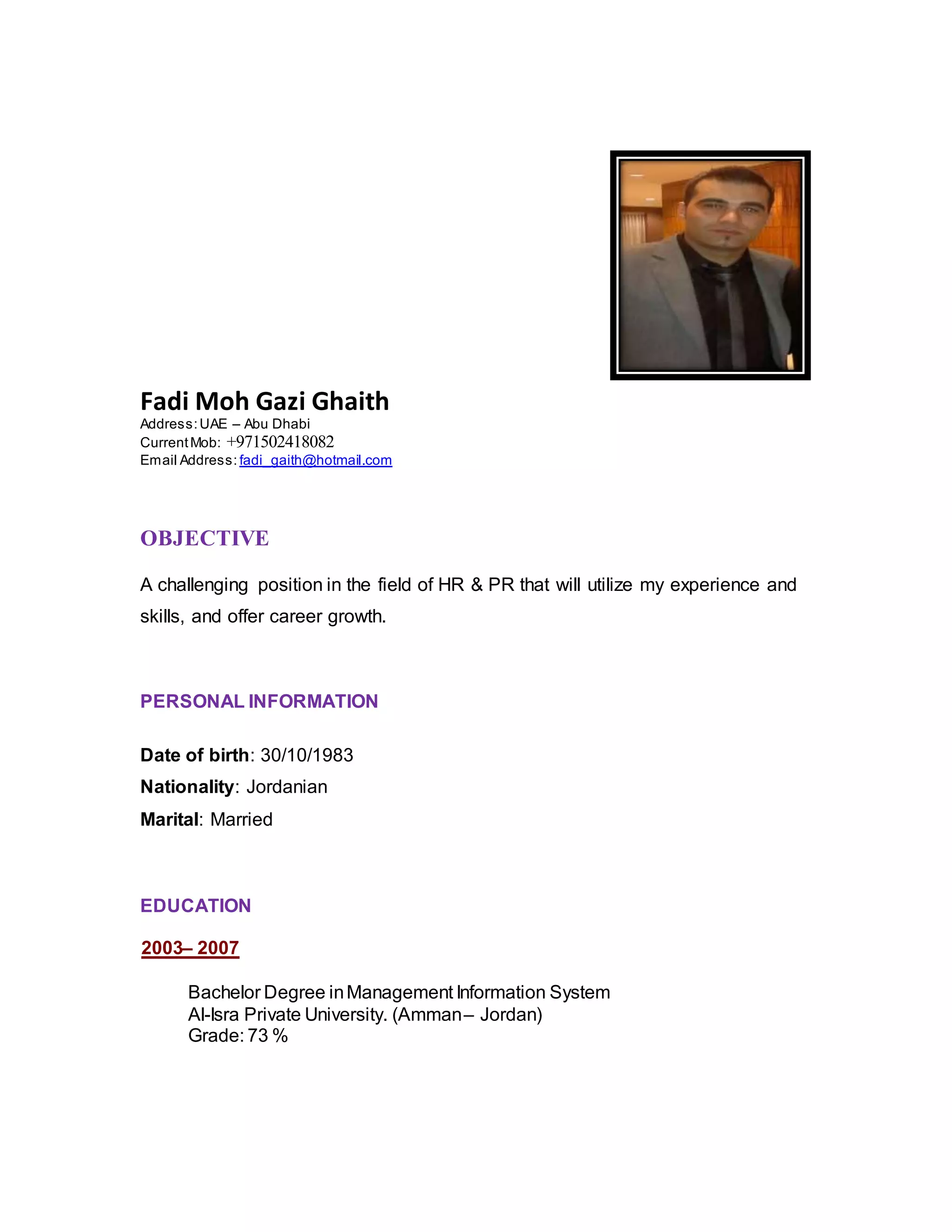 Fadi Moh Gazi Ghaith PR | PDF