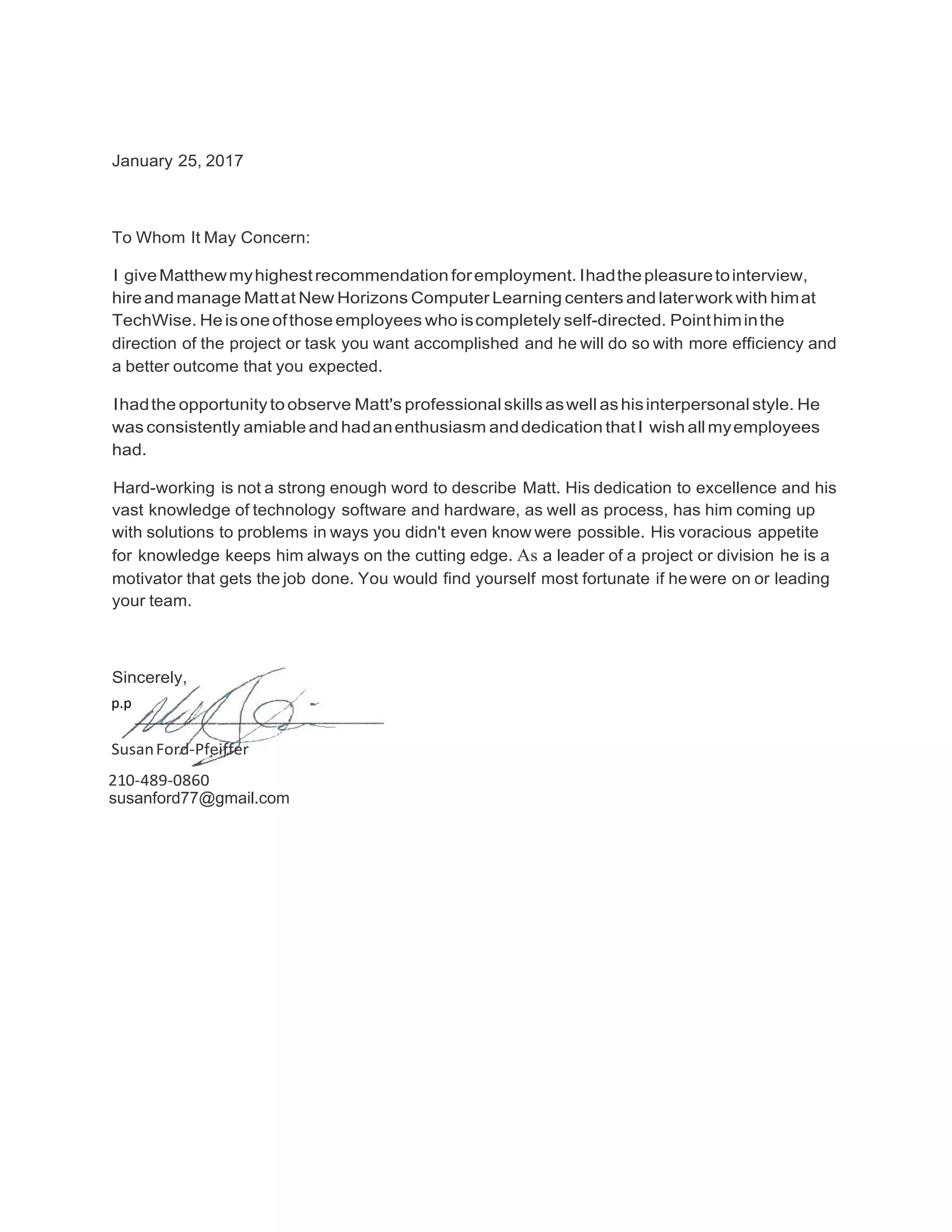 Matthew Hileman - Susan Ford Reference Letter 170125 | PDF