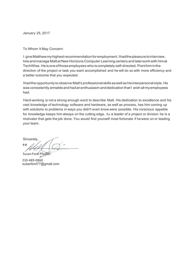Matthew Hileman - Susan Ford Reference Letter 170125 | PDF