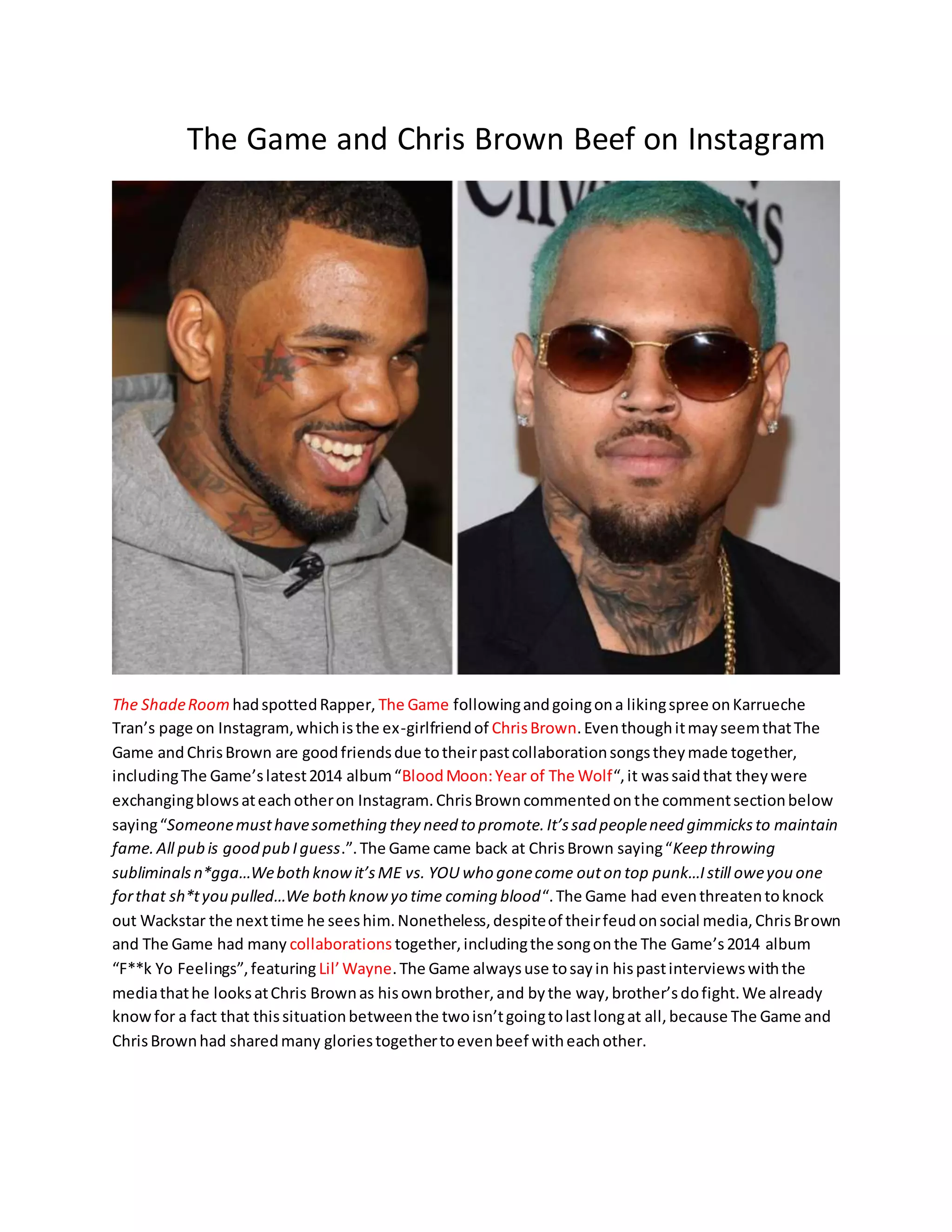 The Game and Chris Brown Beef on Instagram | PDF