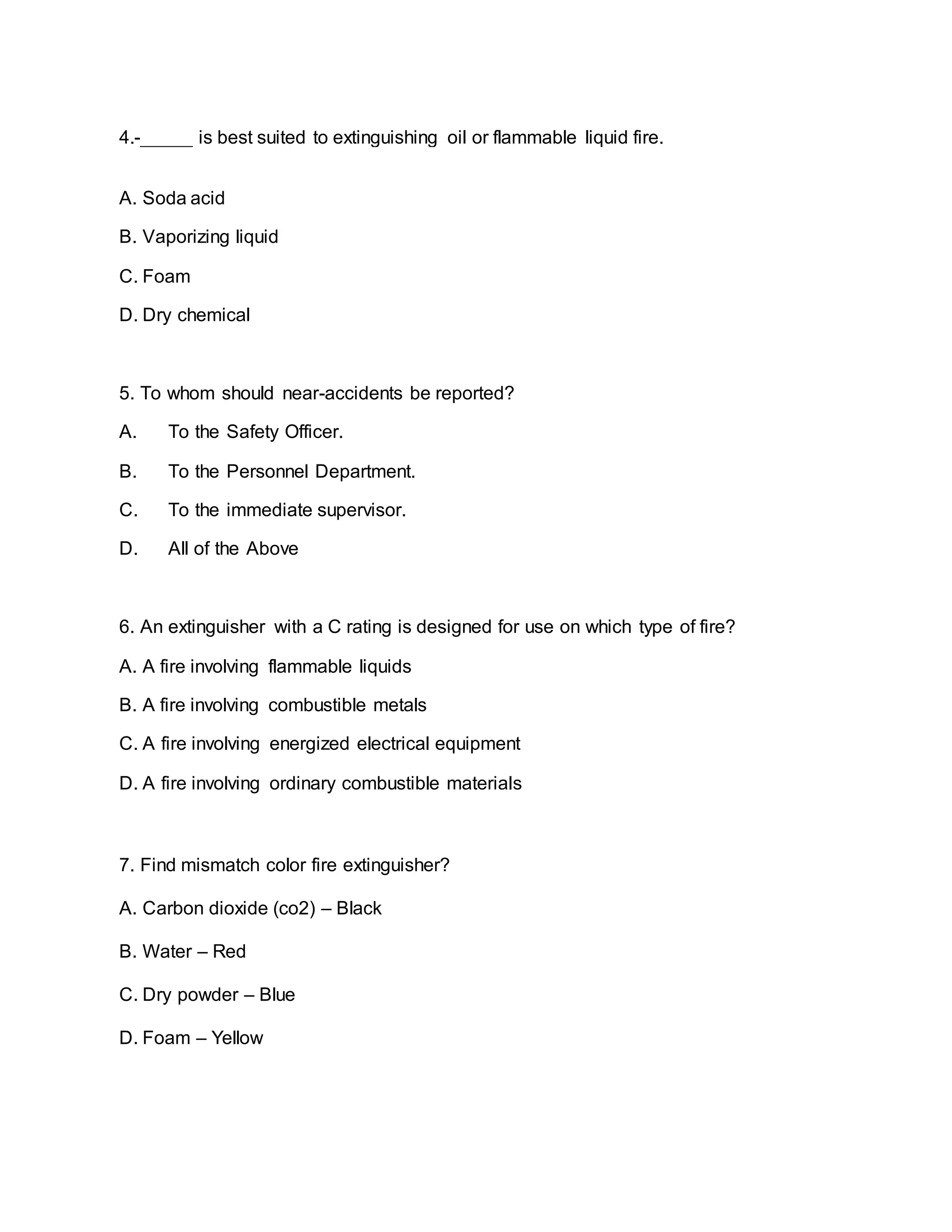 FIRE & SAFETY Questions | DOCX