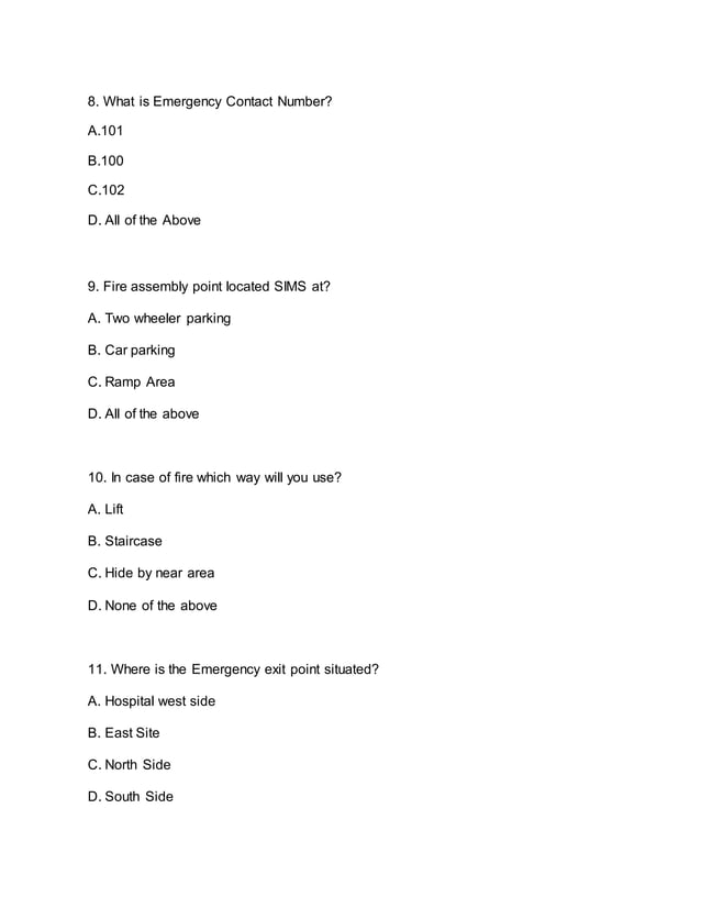 FIRE & SAFETY Questions | DOCX