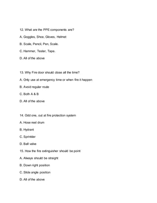 FIRE & SAFETY Questions | DOCX