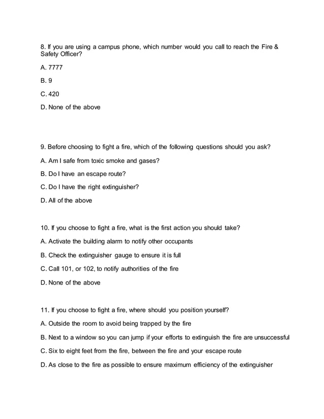 FIRE & SAFETY Questions | DOCX