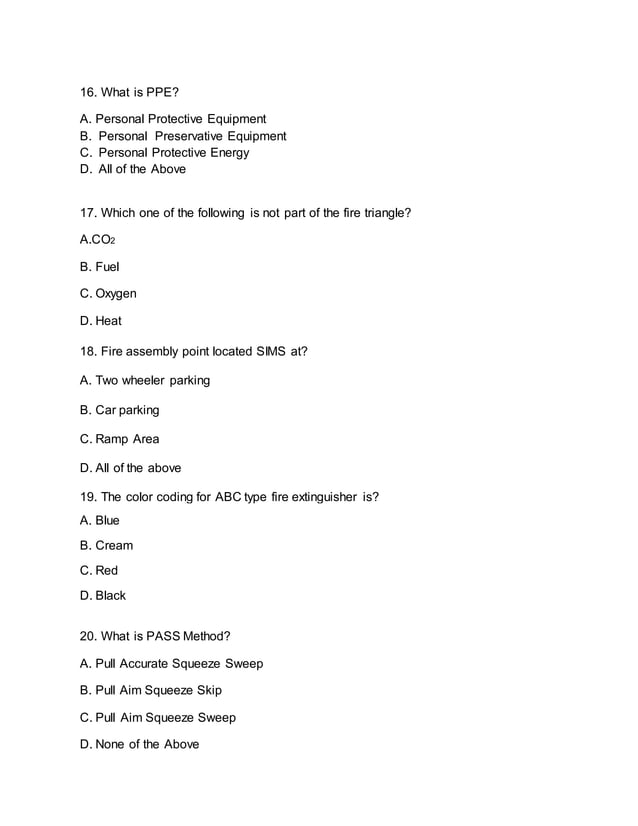 FIRE & SAFETY Questions | DOCX