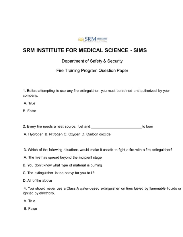 FIRE & SAFETY Questions | DOCX