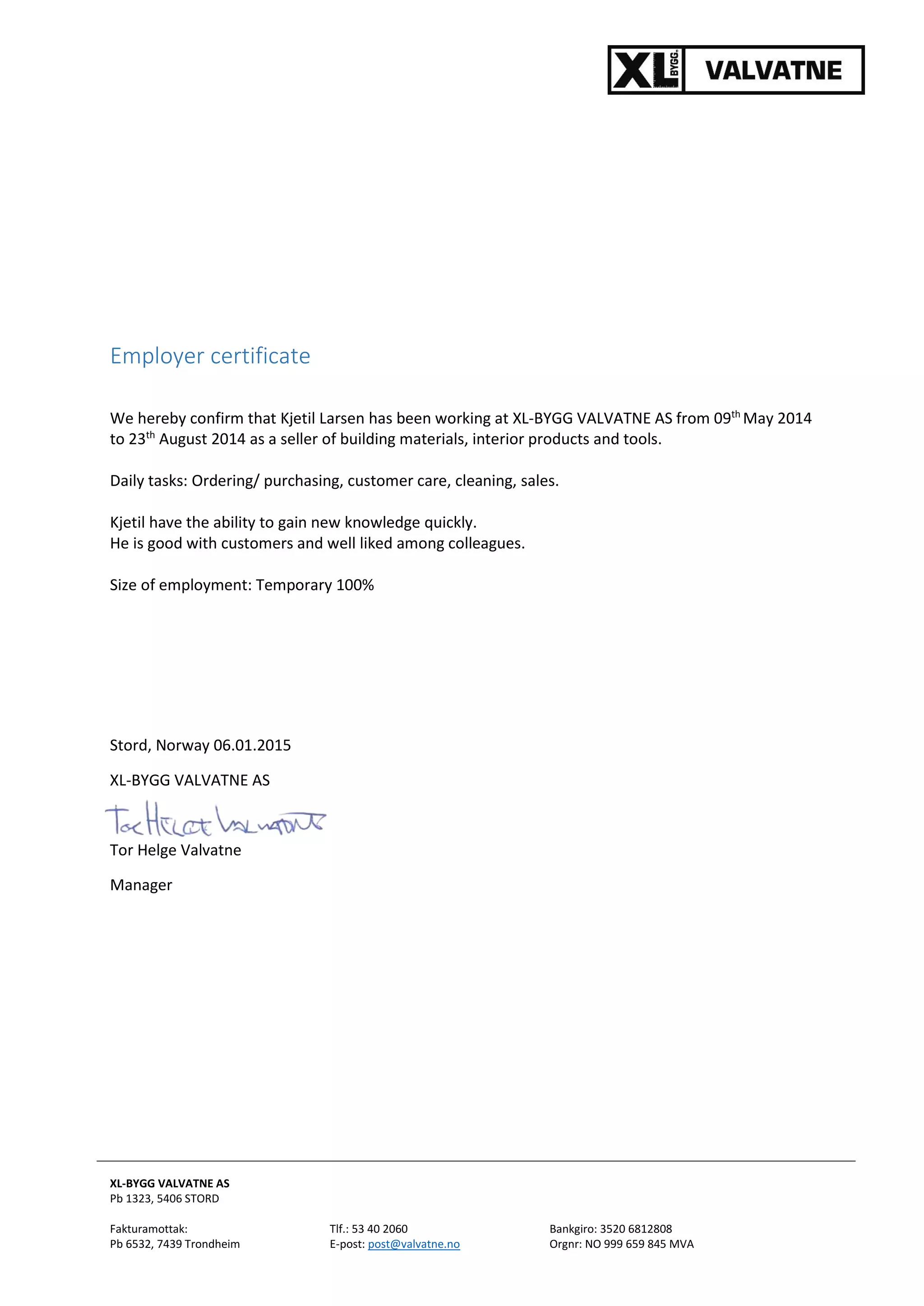 Employee certificate reference | PDF