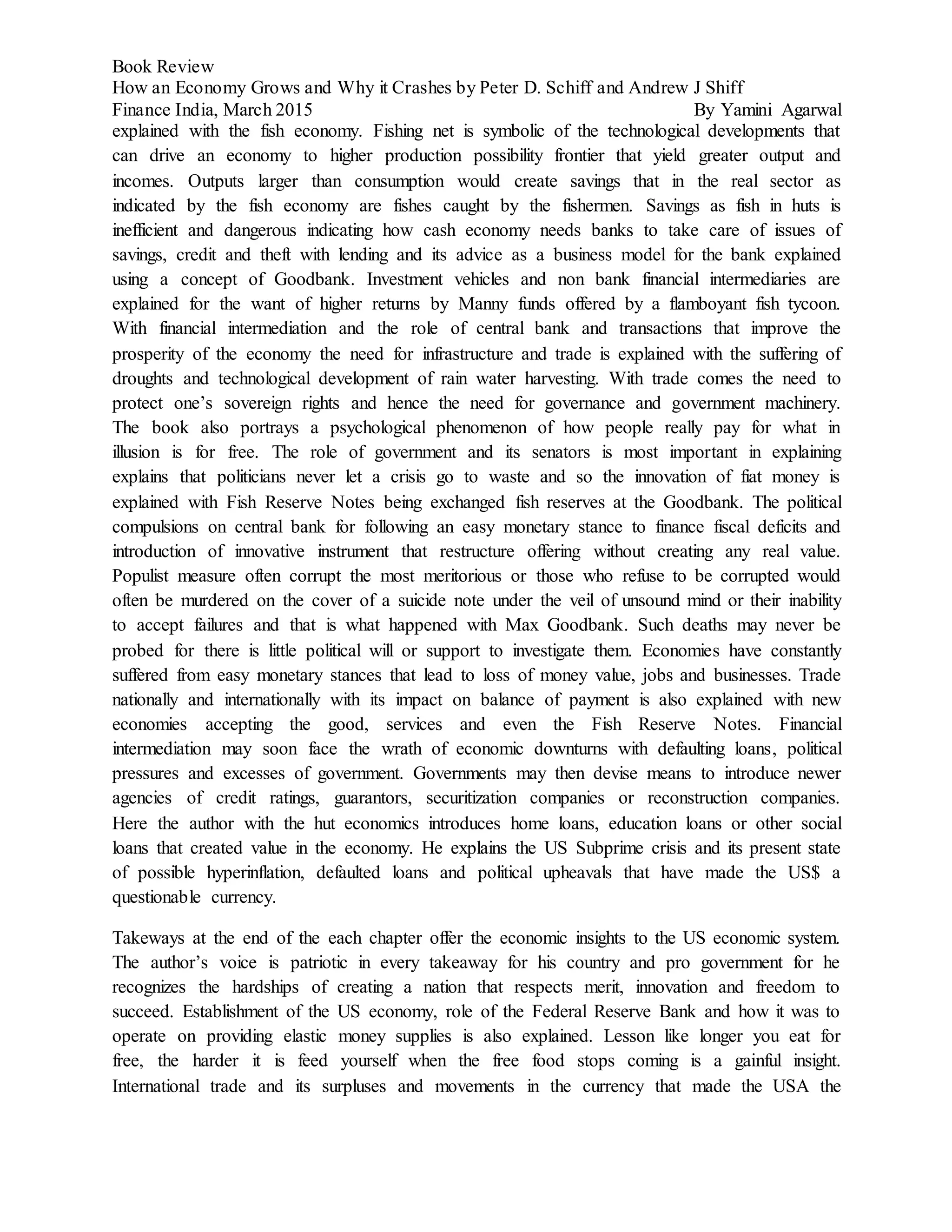 Book Review on How an Economy Grows and why it crashes | DOCX