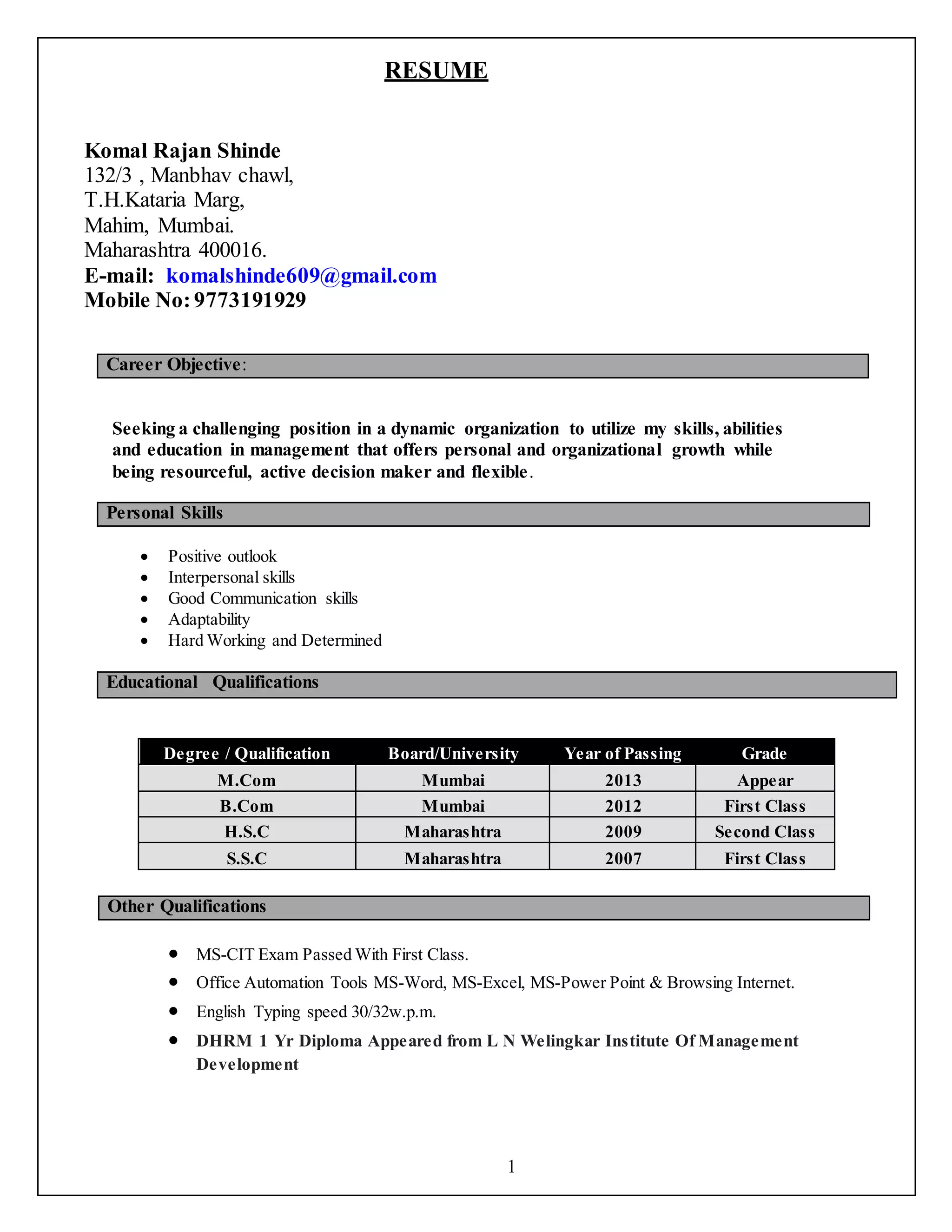 Komal Resume _ | DOCX