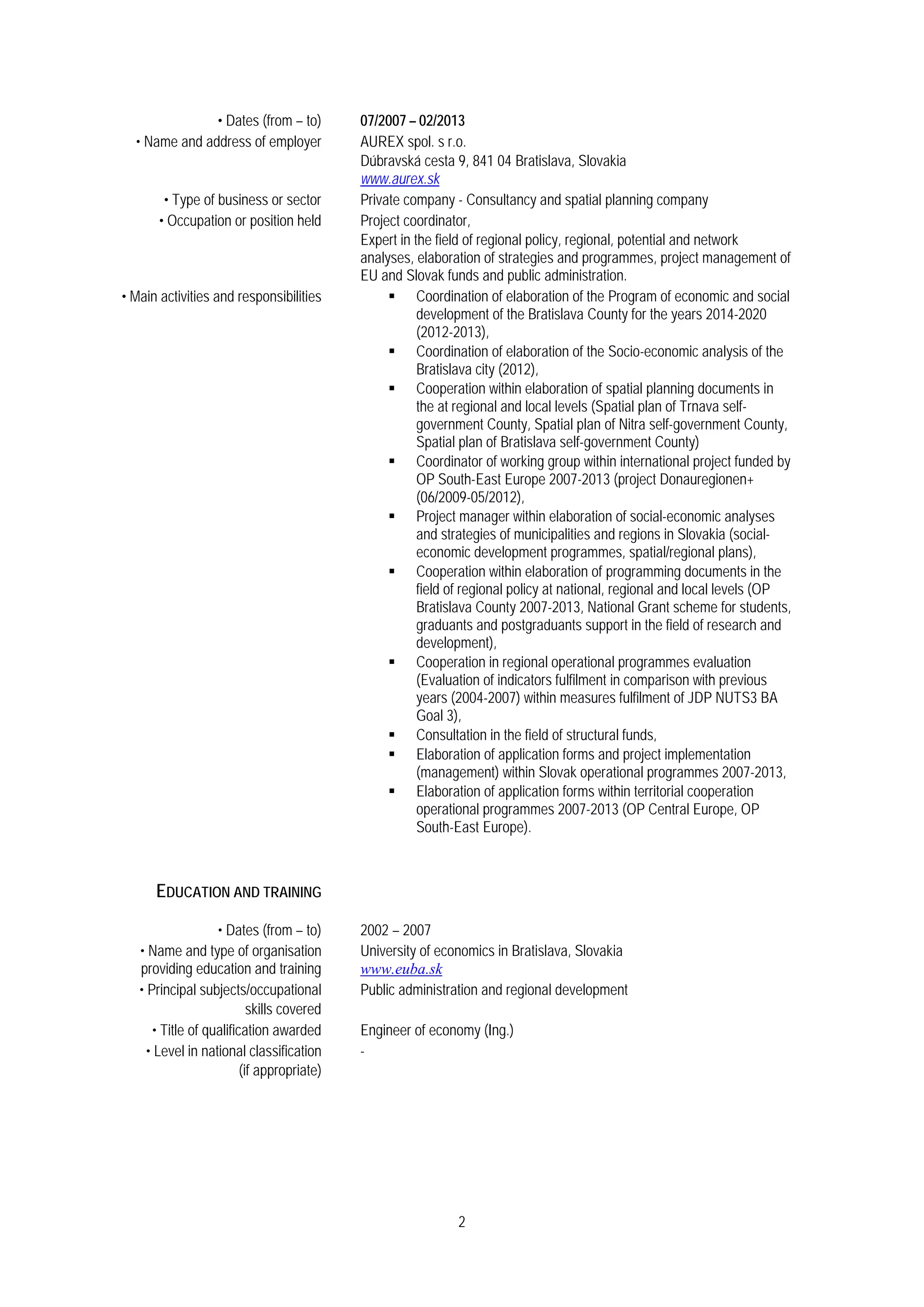 CV Lubomir Macak (EN) 2016 July | PDF