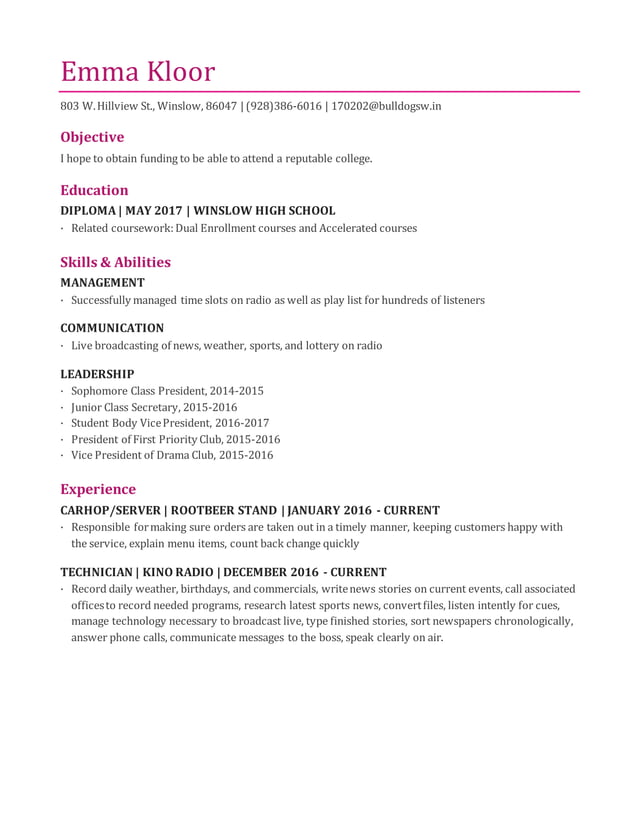 Emma Kloor resume | PDF