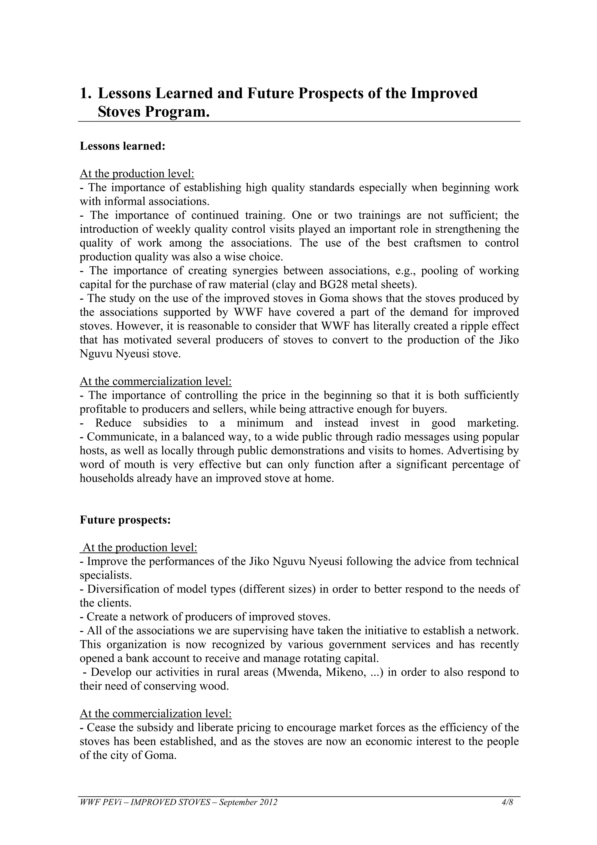 Improved Stoves project WWF Virunga Summary | PDF