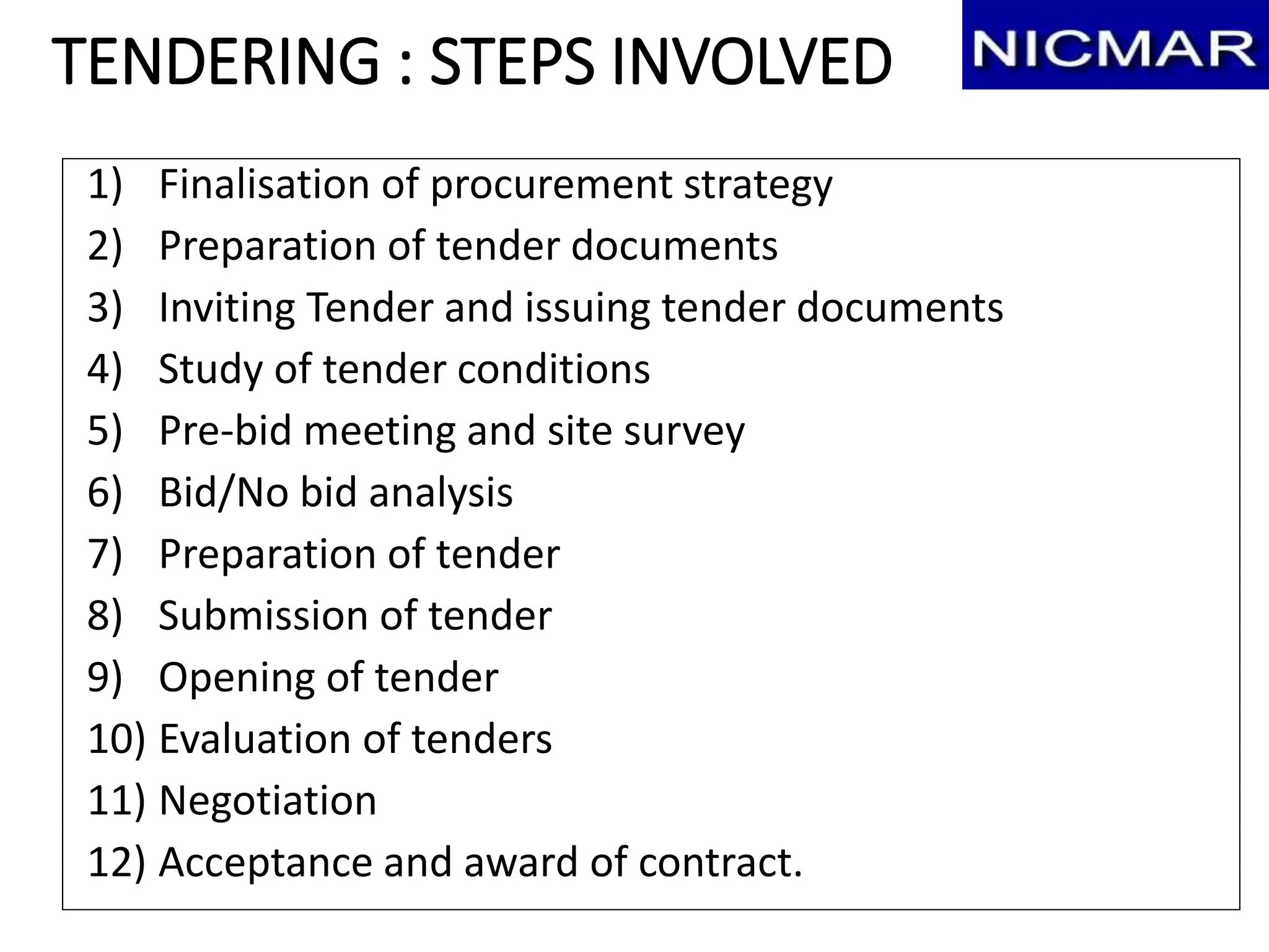 Tendering Bidding & Award of Contract Final Draft | PPTX
