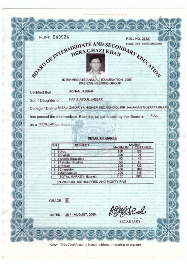 Certificate FSc.