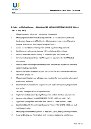 CV_Senior Manager HSE (Safety and Health Officer) | DOC