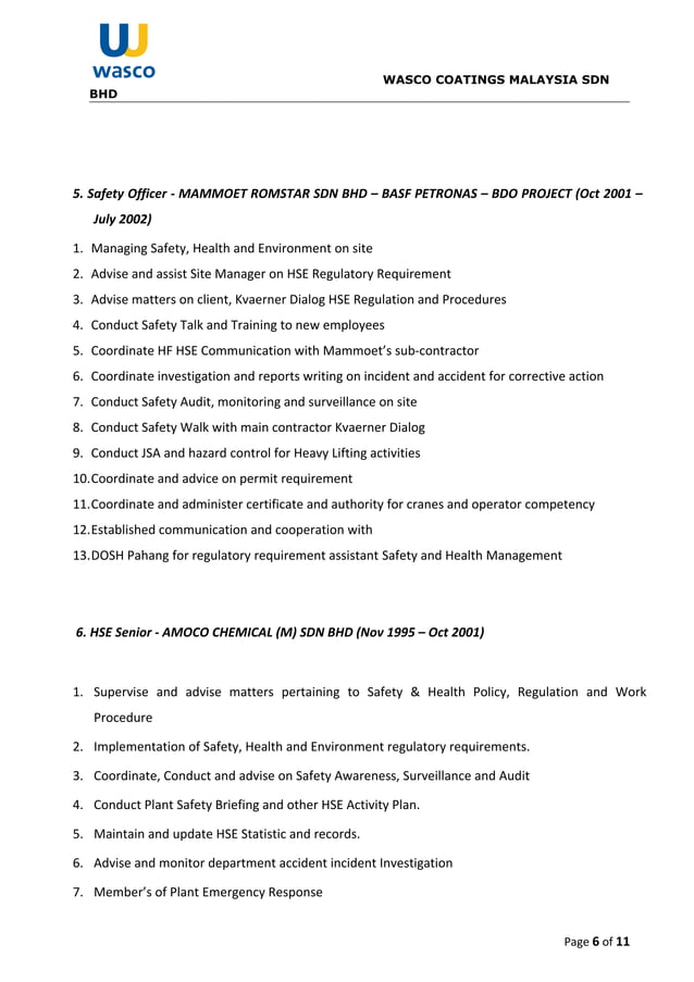 CV_Senior Manager HSE (Safety and Health Officer) | DOC | Civil ...