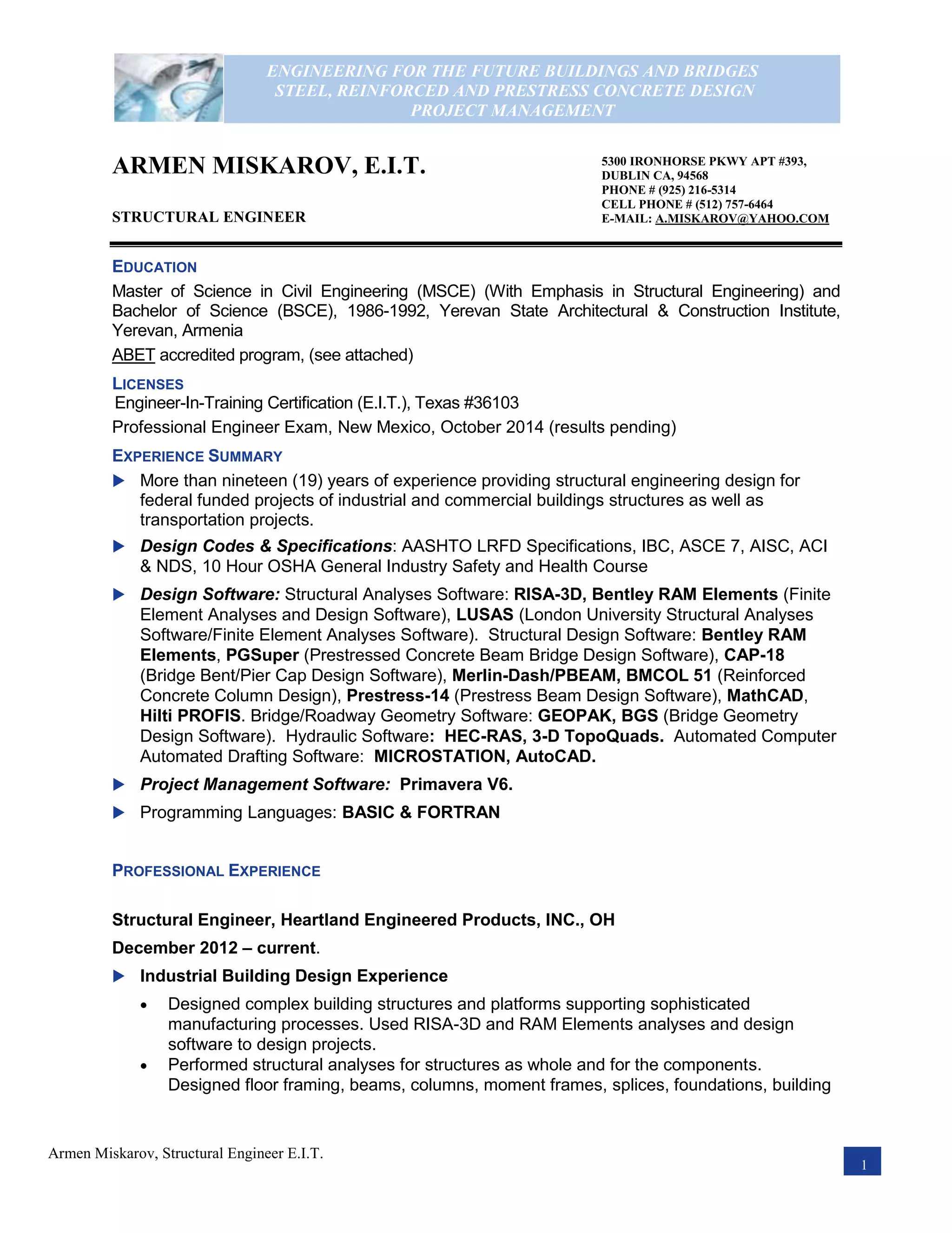 Structural E.I.T. Armen Miskarov | PDF