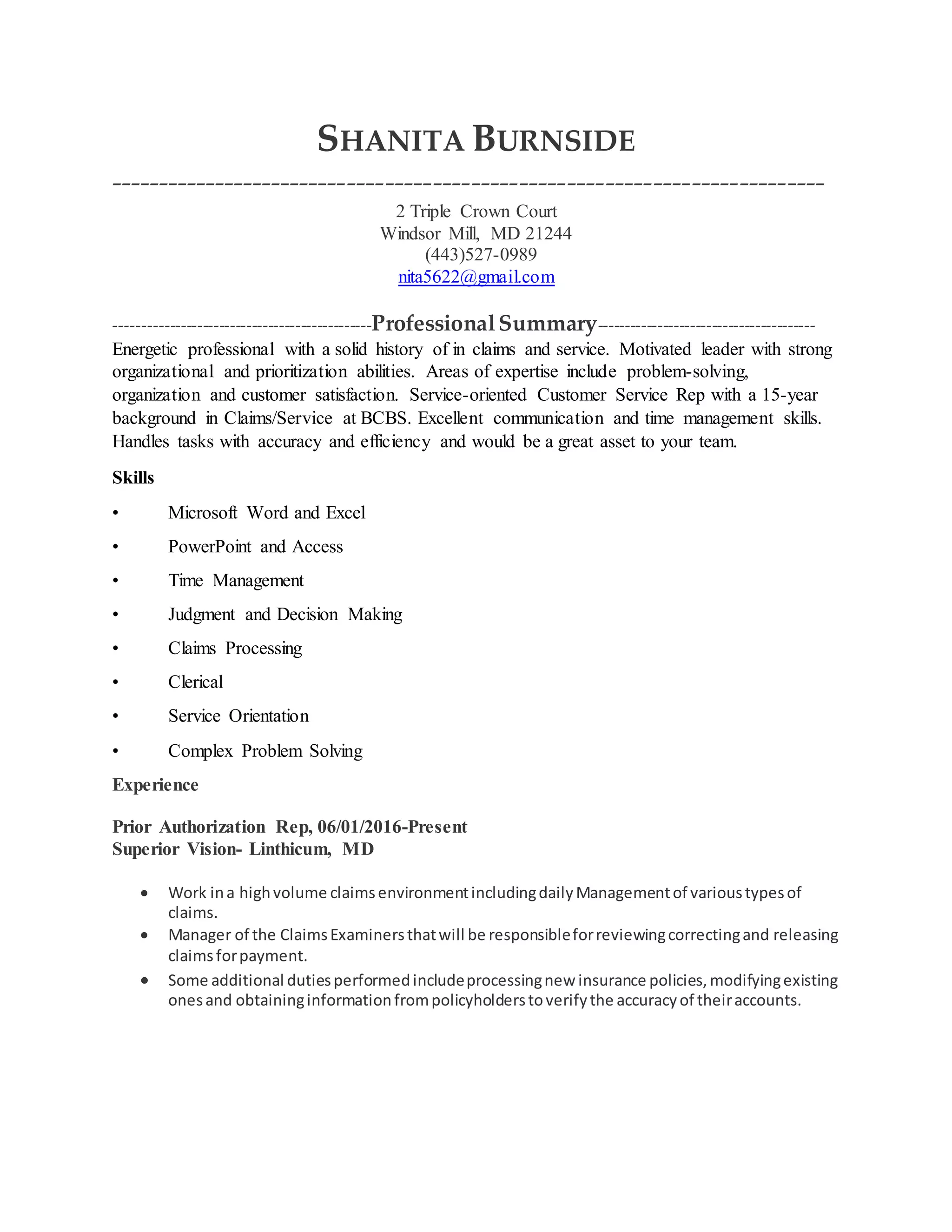 Shanita Burnside's Resume 2016 | DOCX