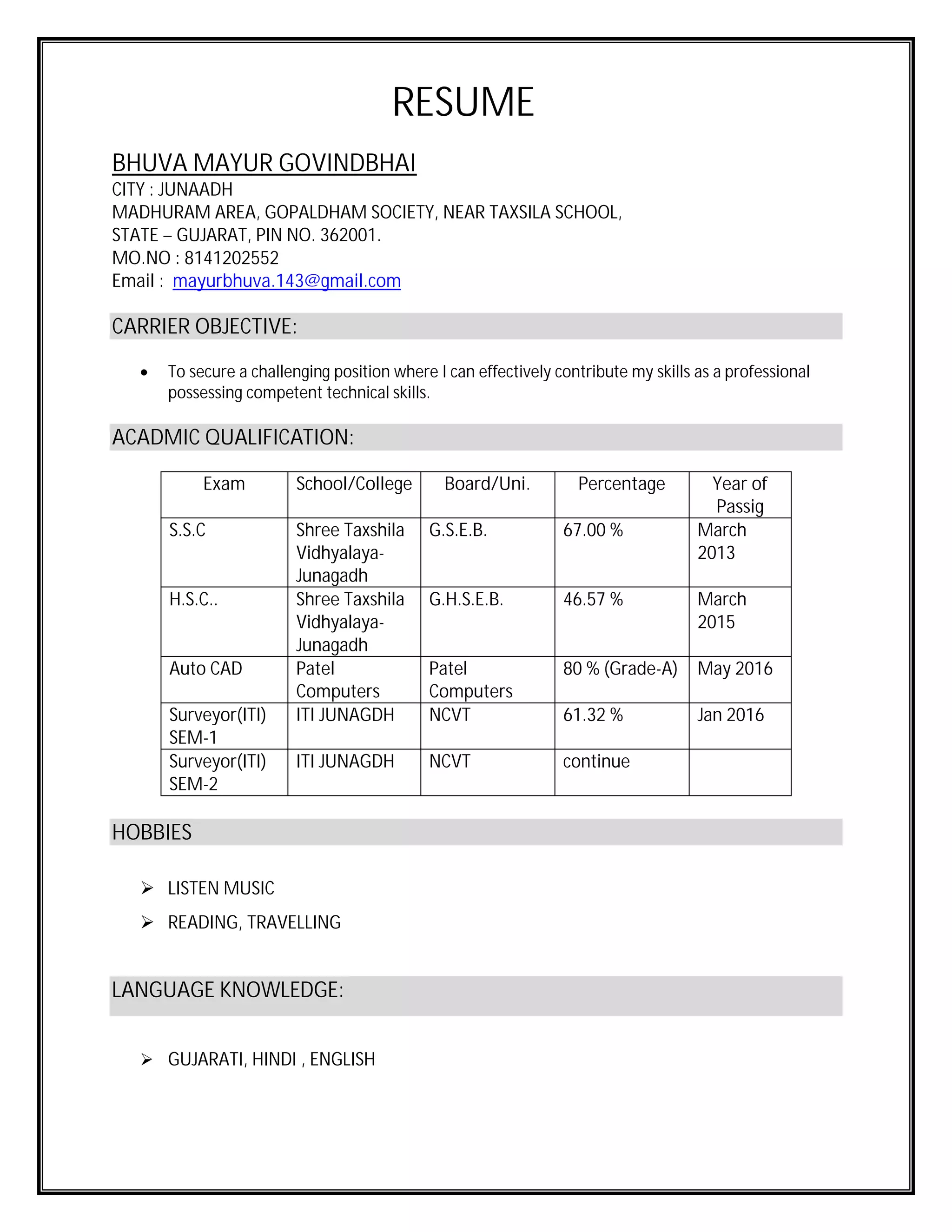 RESUME BHUVA MAYUR GOVINDBHAI PDF | PDF