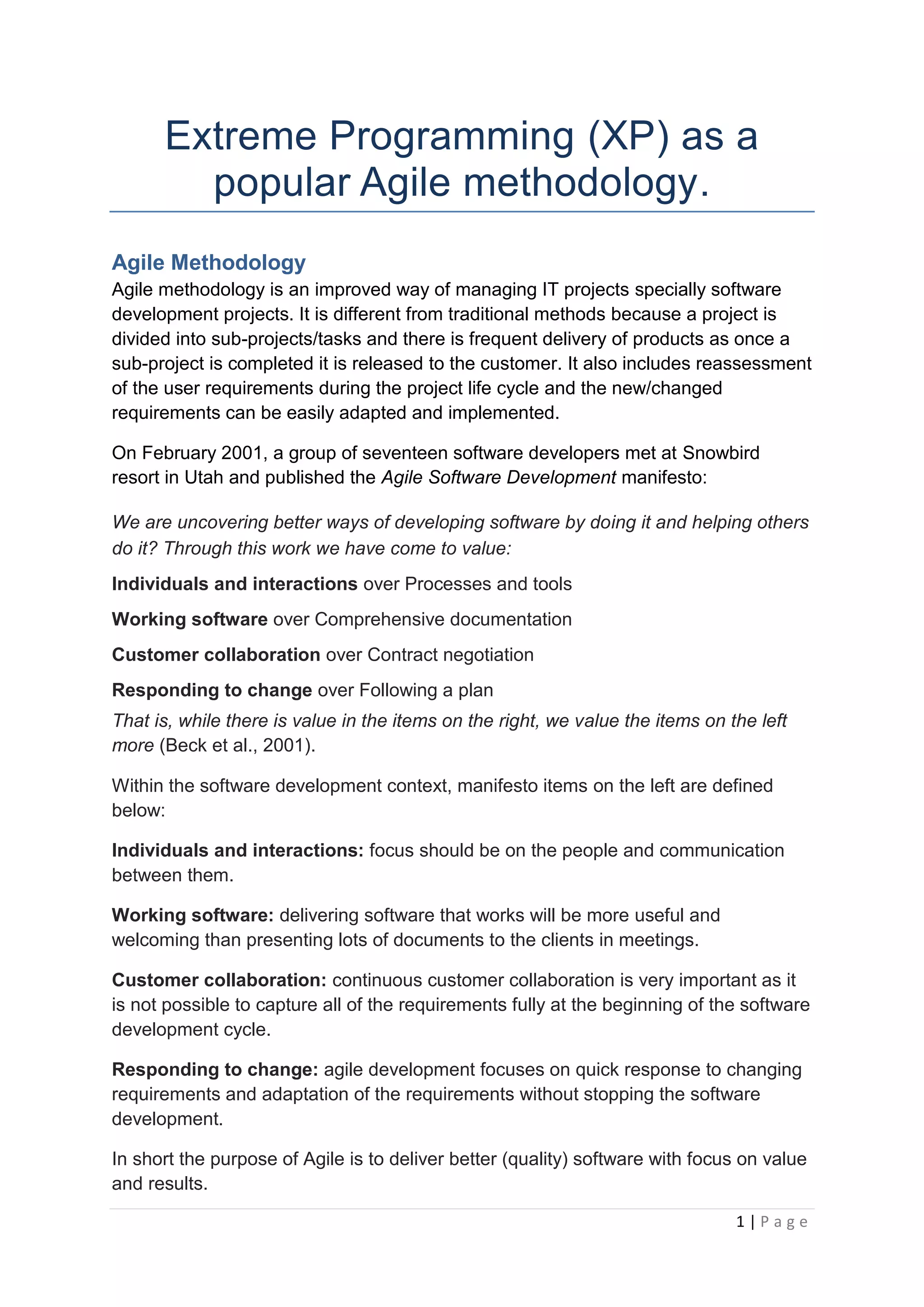 Extreme Programming (XP) as A Popular Agile methodology. | PDF | Web Development | Internet